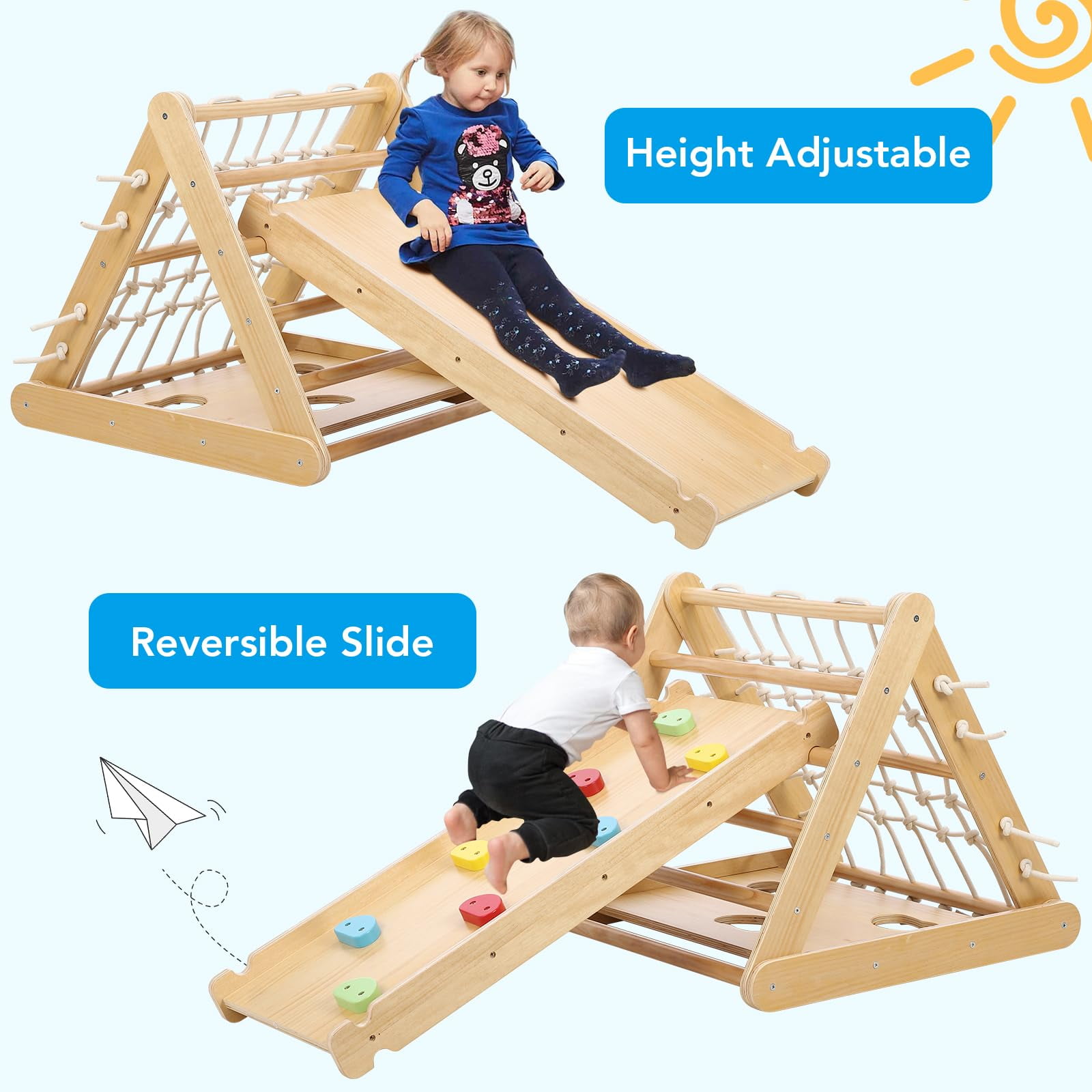Yeshouse Open-Ended Wood Climber Set - 2-in-1 Developmental Triangle ...