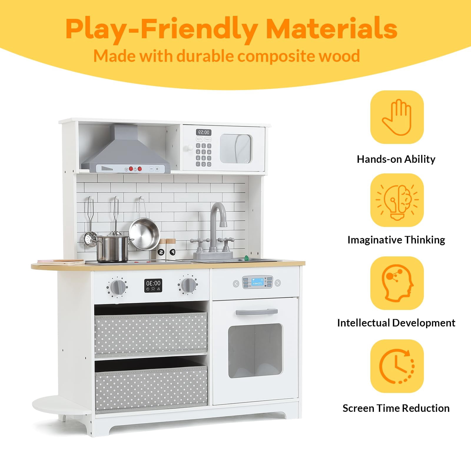 Yeshouse Play Kitchen for Kids, Wooden Kids Play Kitchen Playset Chef ...
