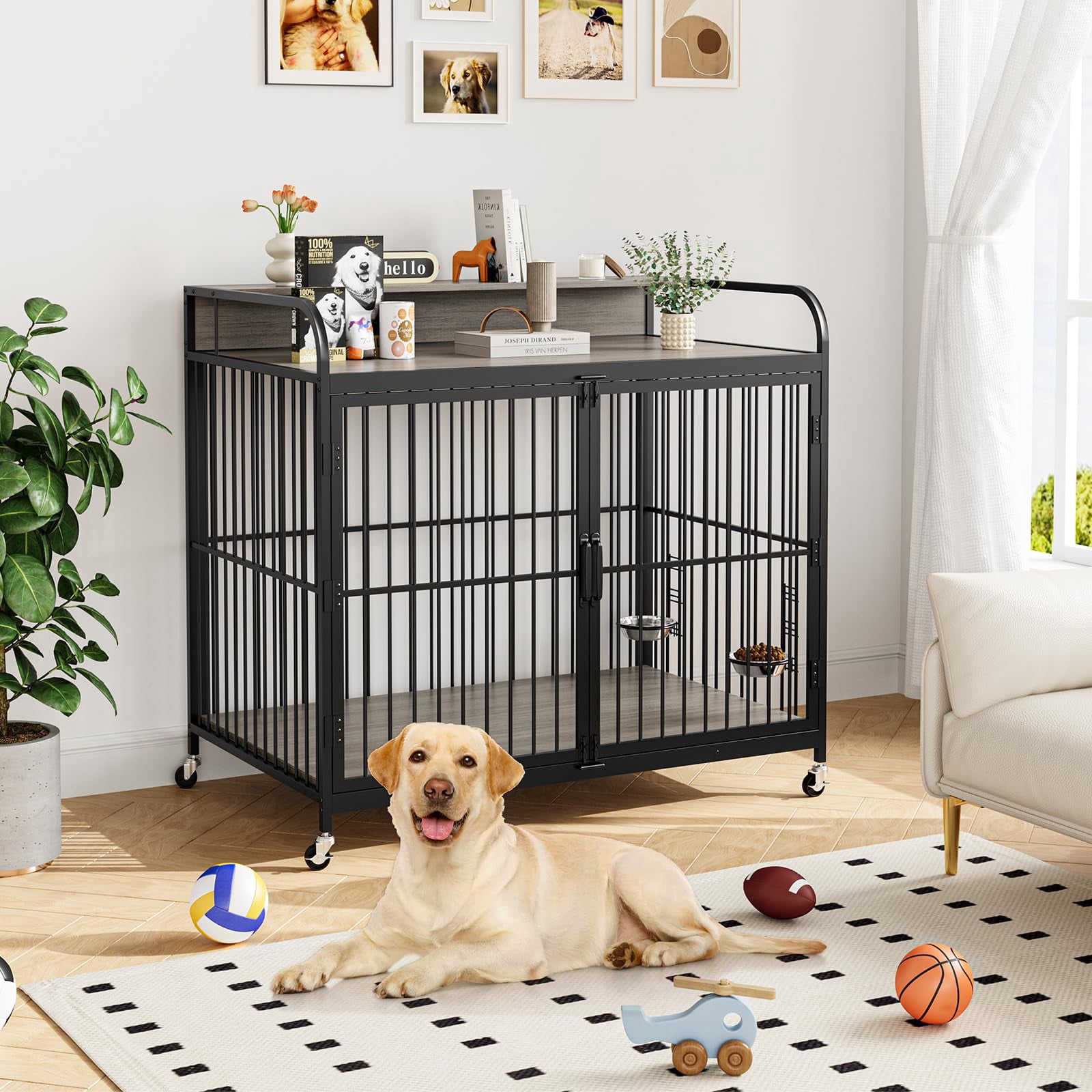 Yeshouse Portable Dog Crate Furniture - Movable Wooden Dog Kennel with ...