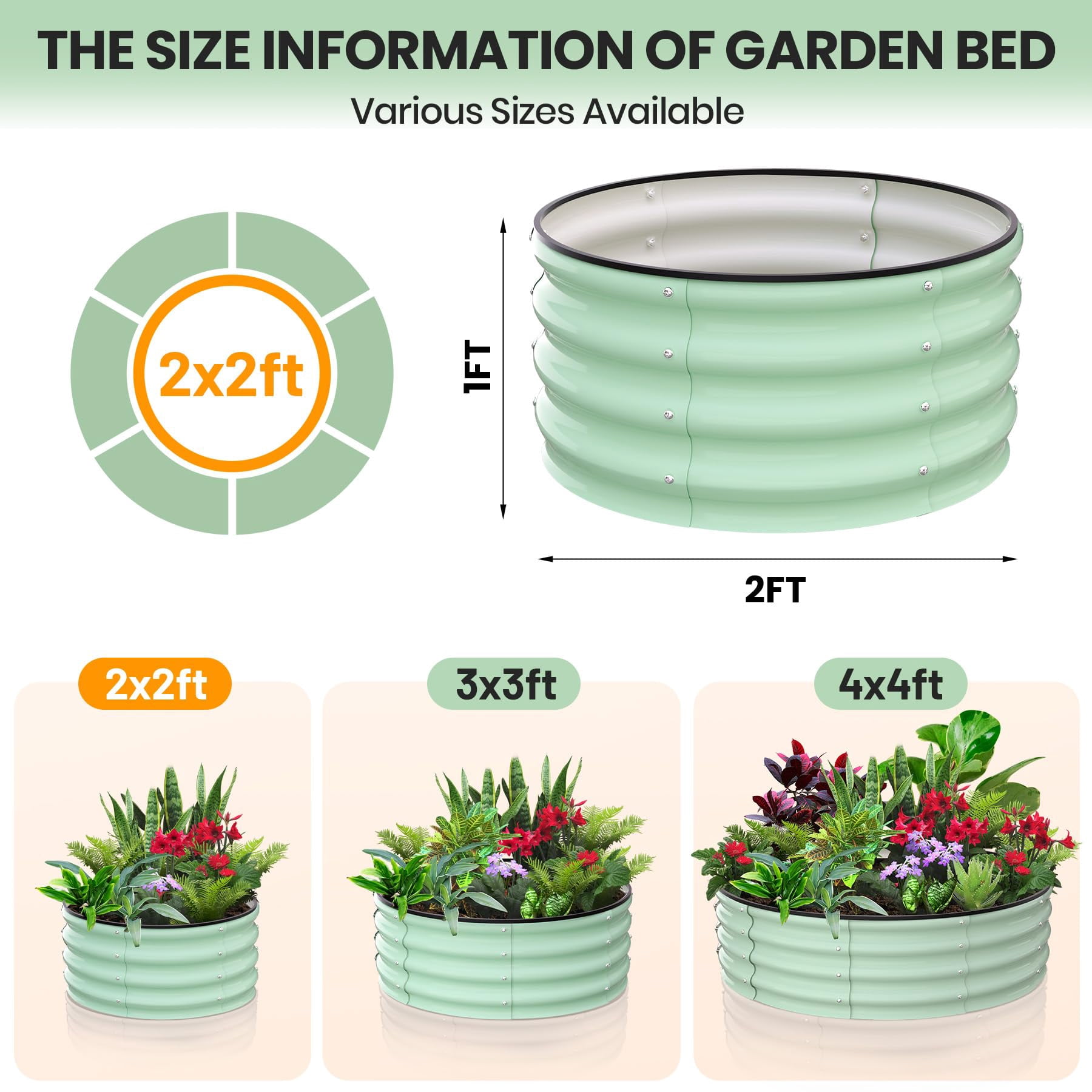 Yeshouse Round Galvanized Raised Garden Bed - 2FT/3FT/4FT Sizes ...