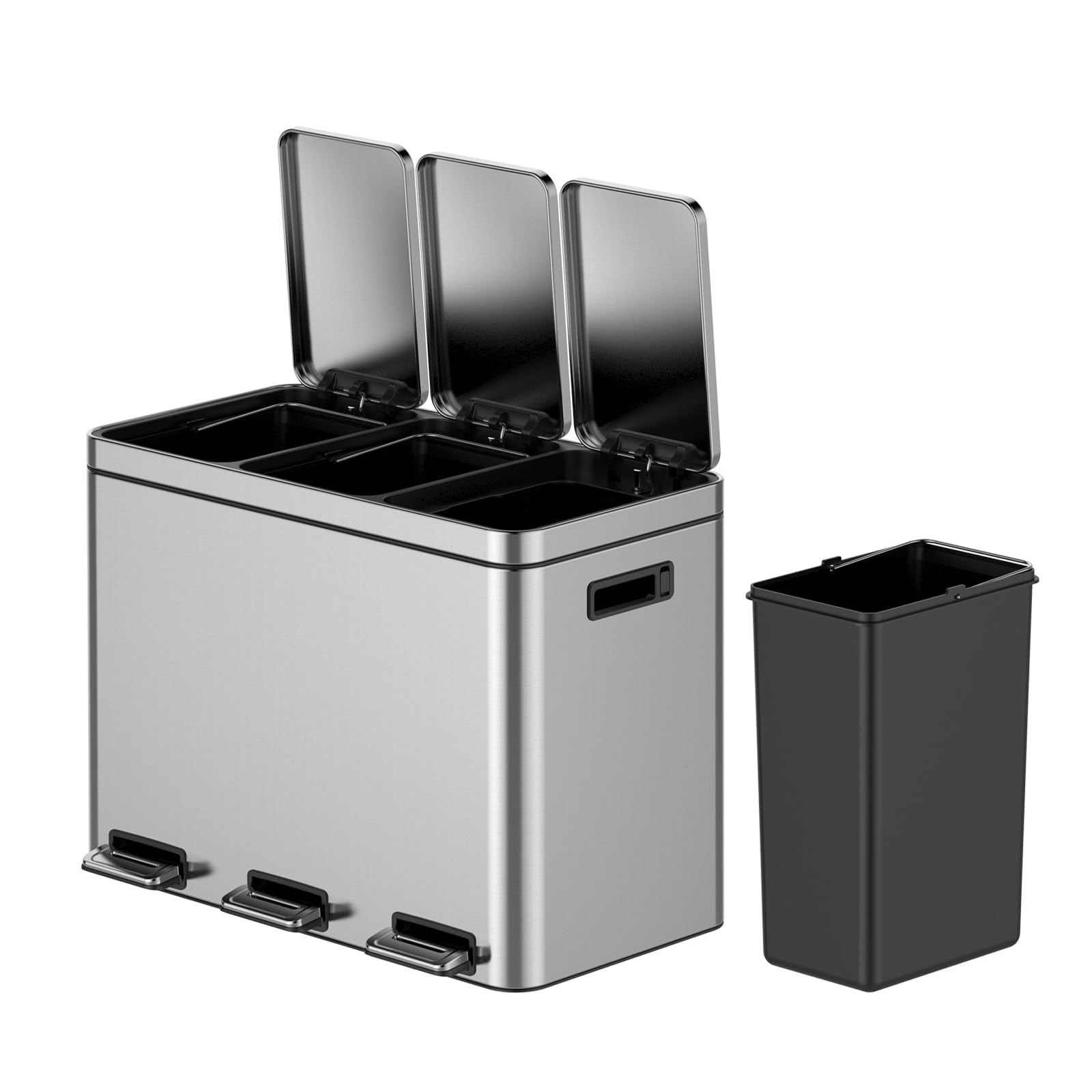 Yeshouse Stainless Steel Step Trash Can, Dual Compartments with Foot ...