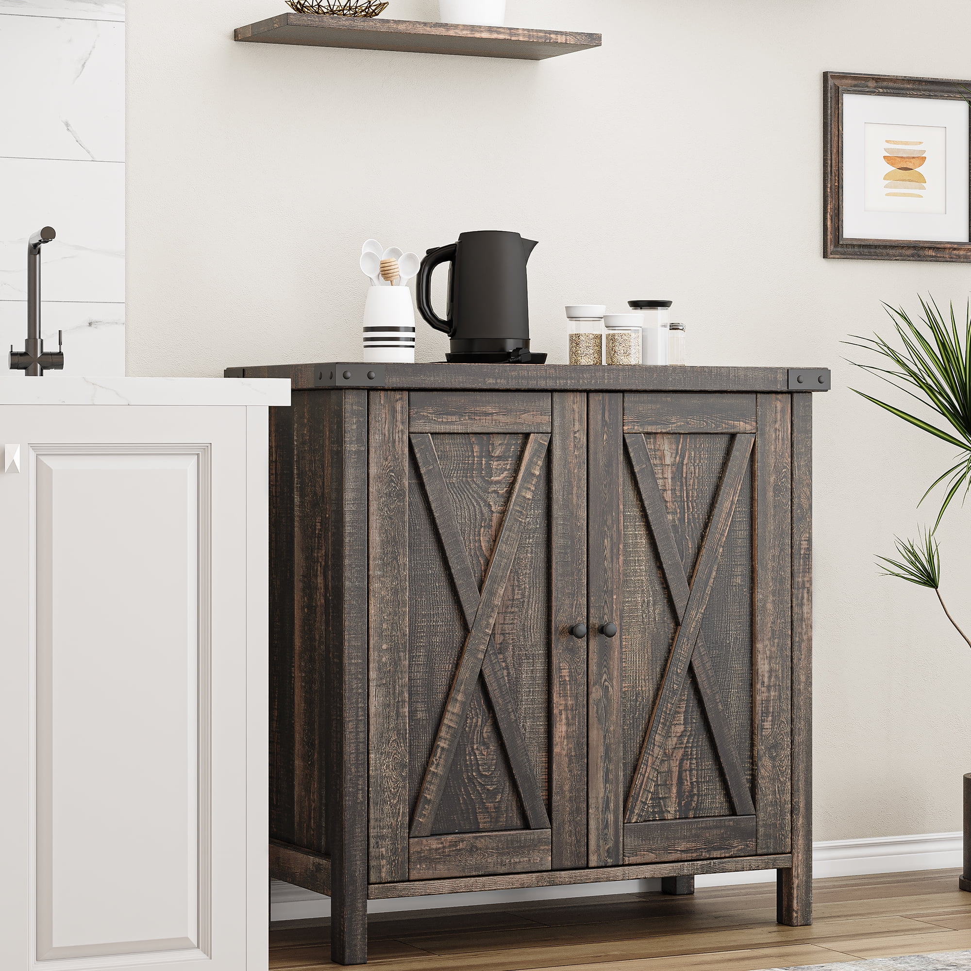 Yeshouse Storage Cabinet with Doors and Shelves, Dark antique oak, 30 ...