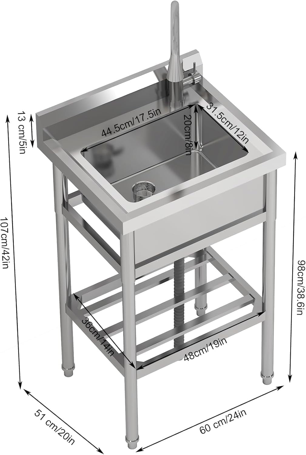 Yeshouse Utility Free Standing Single Bowl Kitchen Sink with Cold and ...