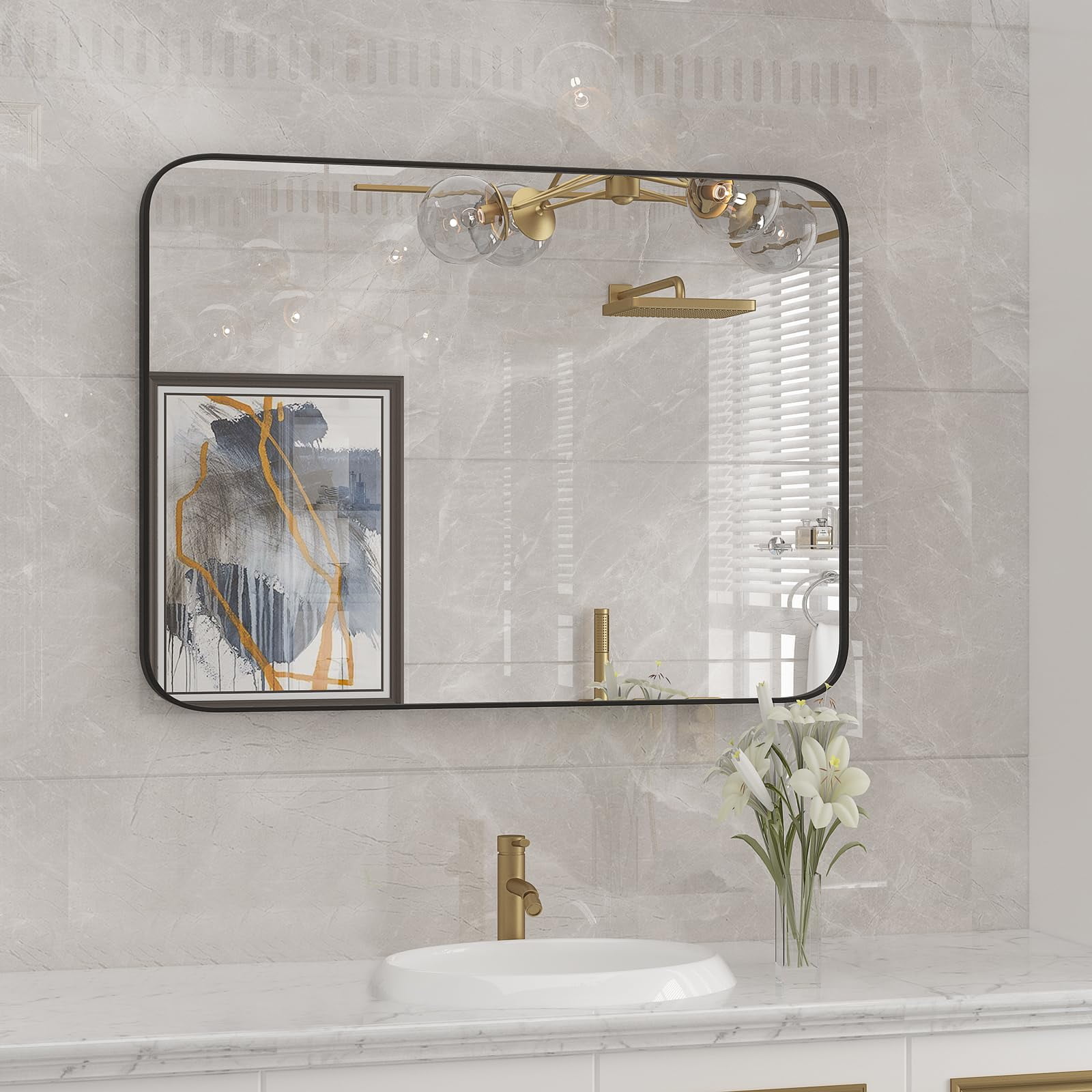 Yeshouse Wall Mounted Bathroom Mirror - Black Metal Frame for Home ...