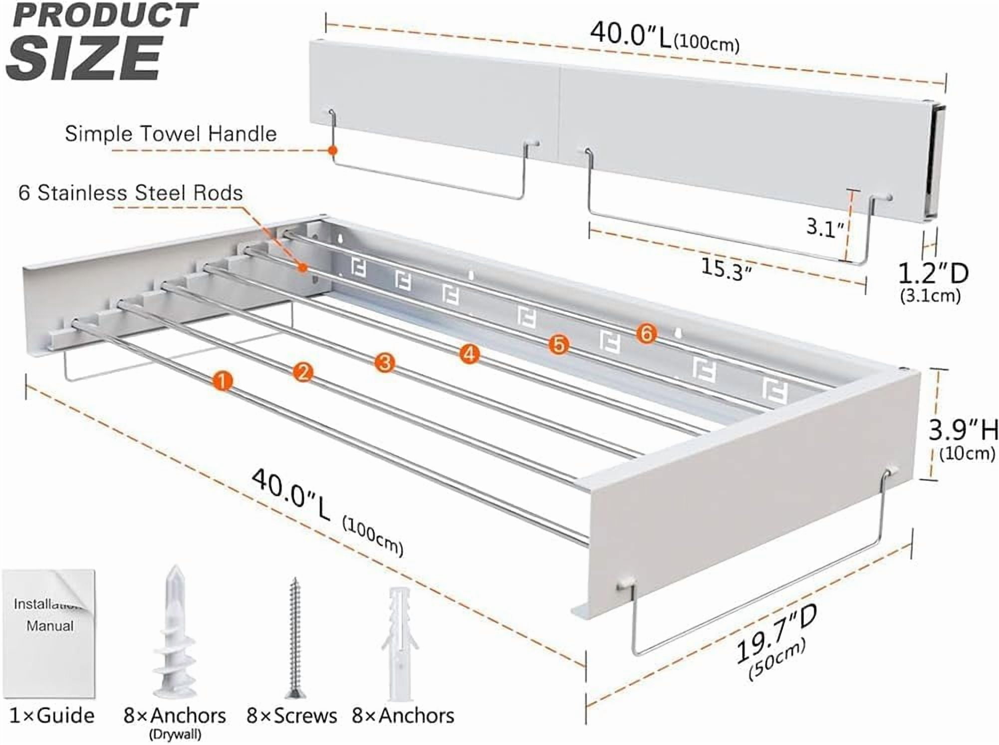 Yeshouse Wall Mounted Drying Rack, Foldable Laundry Drying Rack 6 ...