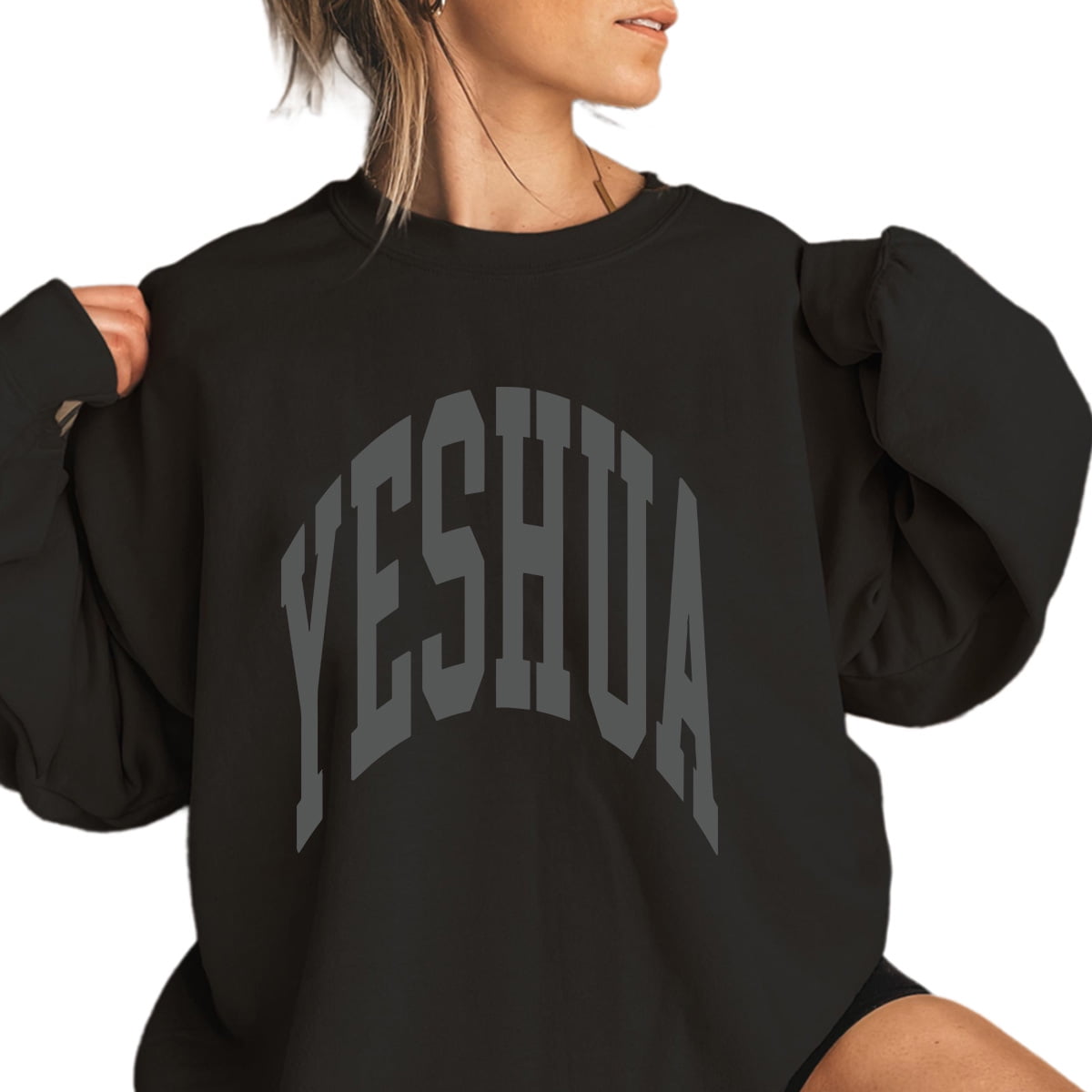 Yeshua Christian Sweatshirt – Bold Letter Graphic Faith Pullover ...