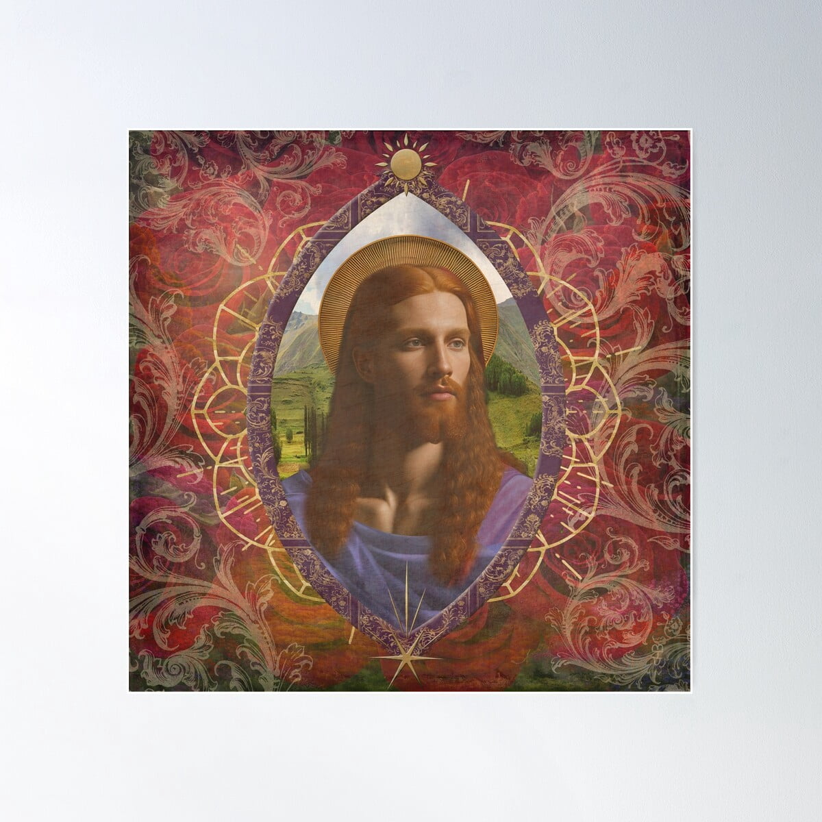 Yeshua Icon Vesica Piscis Poster Wall Art, Modern Wall Decor For Living ...