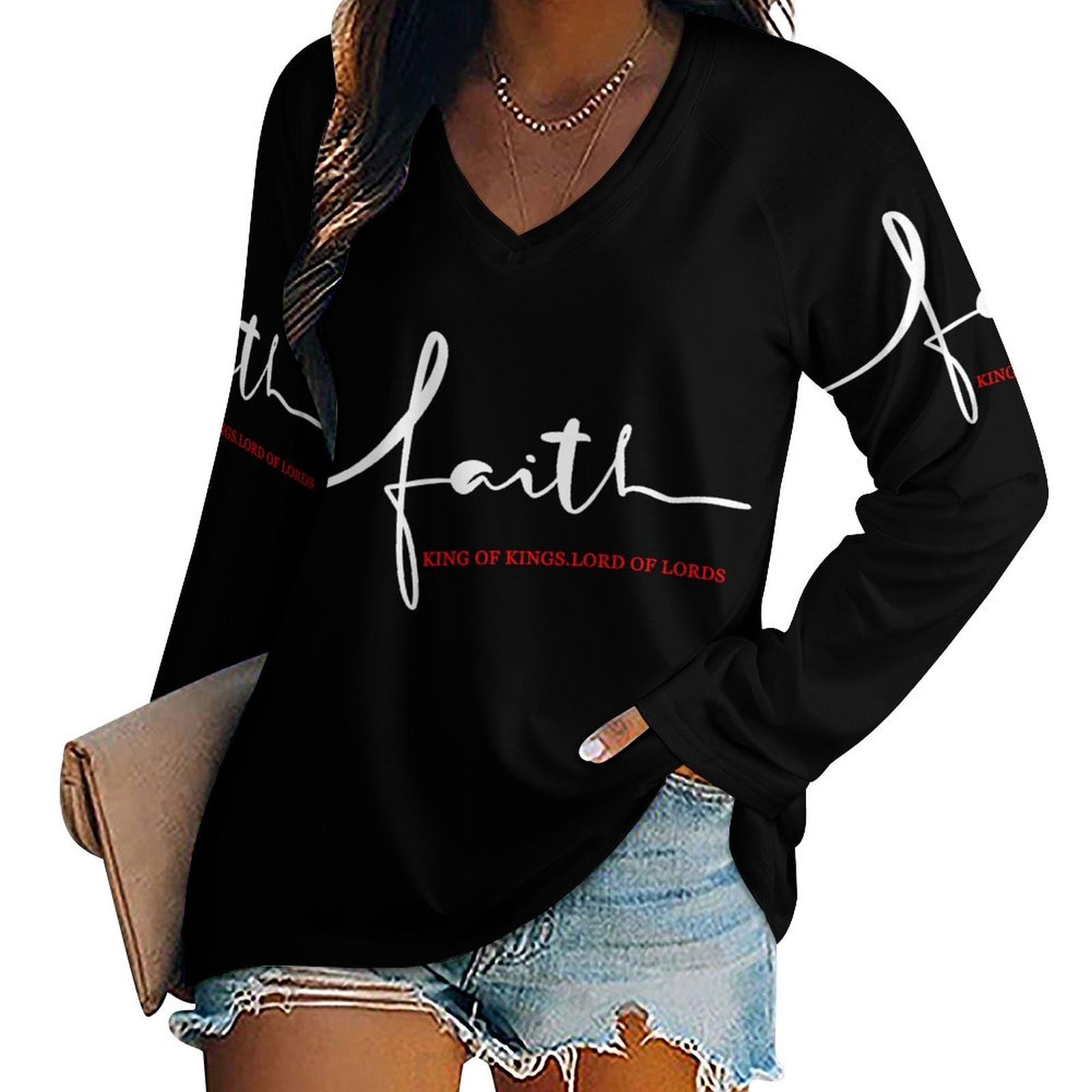 Yeshua Jesus Christian T Shirts for Women Long Sleeve Shirts V Neck ...