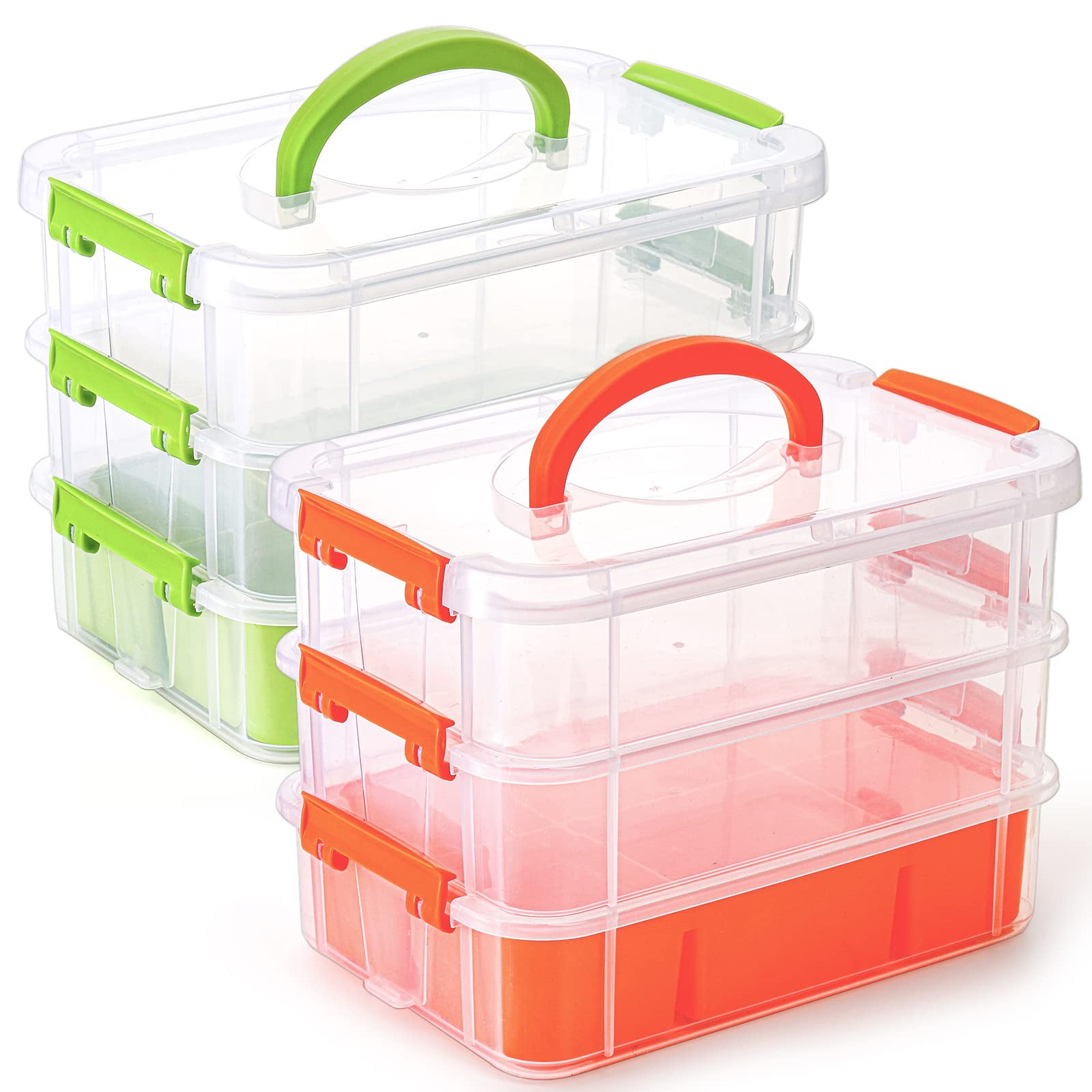 Yesland 3 Layer Stack & Carry Box Set of 2, Small Plastic Dividing ...