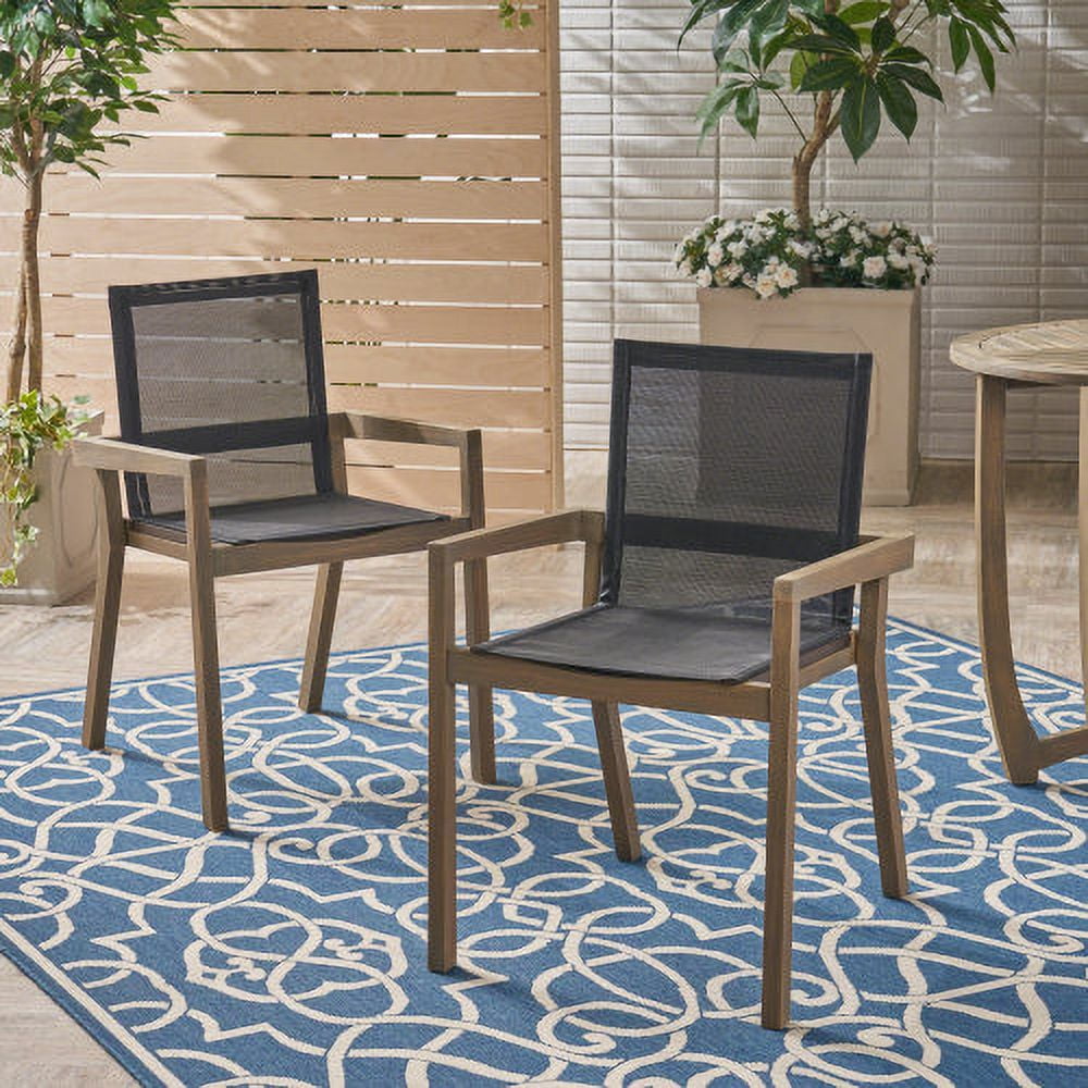 Yesurprise 2Pcs Outdoor Dining Chairs, Mesh Fabric Seats with Acacia ...