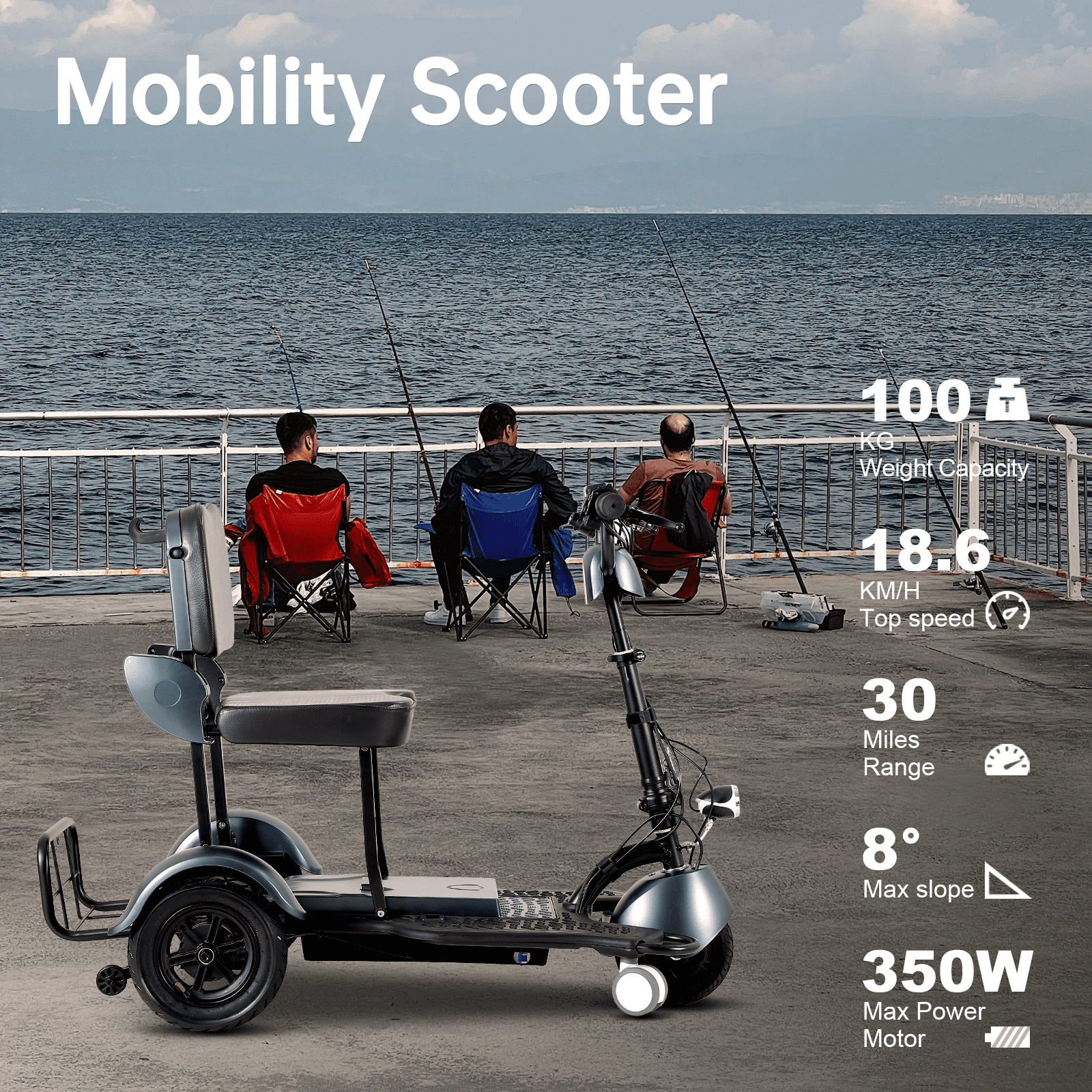 Yesurprise 3 Wheel Mobility Scooter, Folding Compact Travel Mobility ...
