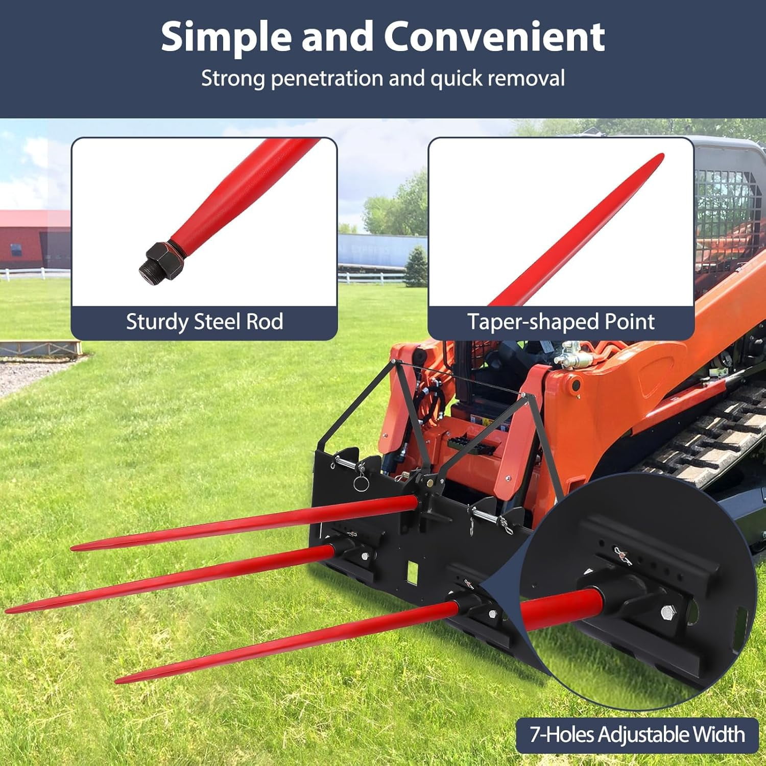 Yesurprise 49"x3 Hay Spear with Short Slide 4000LBS Quick Attach Square ...