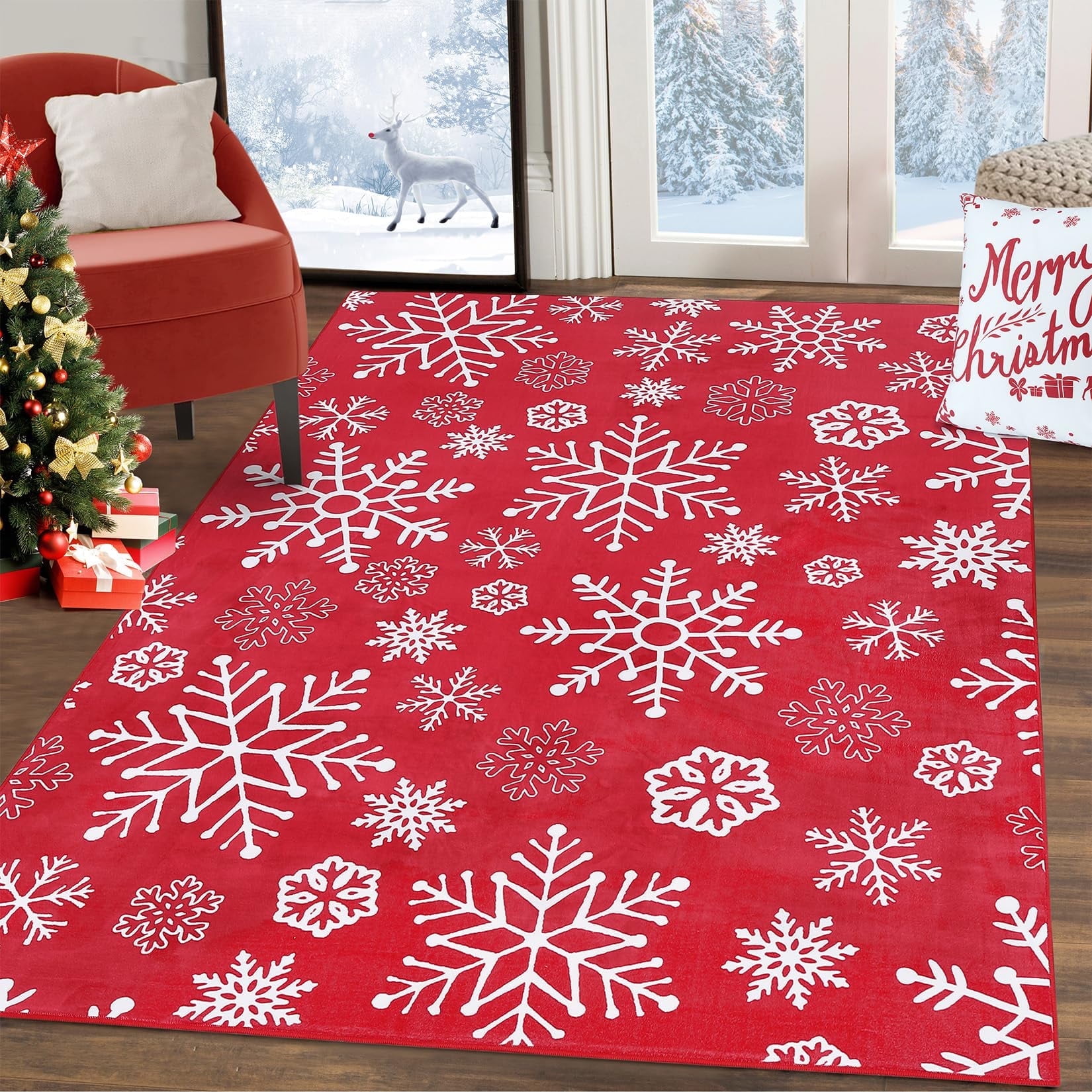 Yesurprise 6x9 Red Snow Striped Printed Area Rugss - Christmas ...