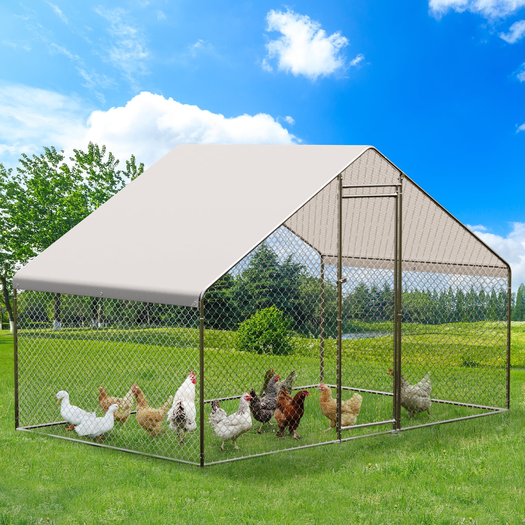 Yesurprise Large Metal Chicken Coop, Walk-in Poultry Cage, Heavy Duty ...