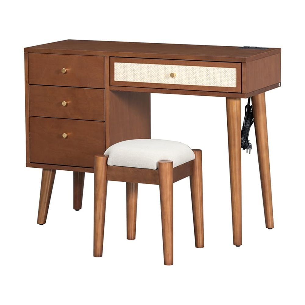 Yesurprise Makeup Vanity with Stool, Vanity Desk with 4 Drawers, 2 ...
