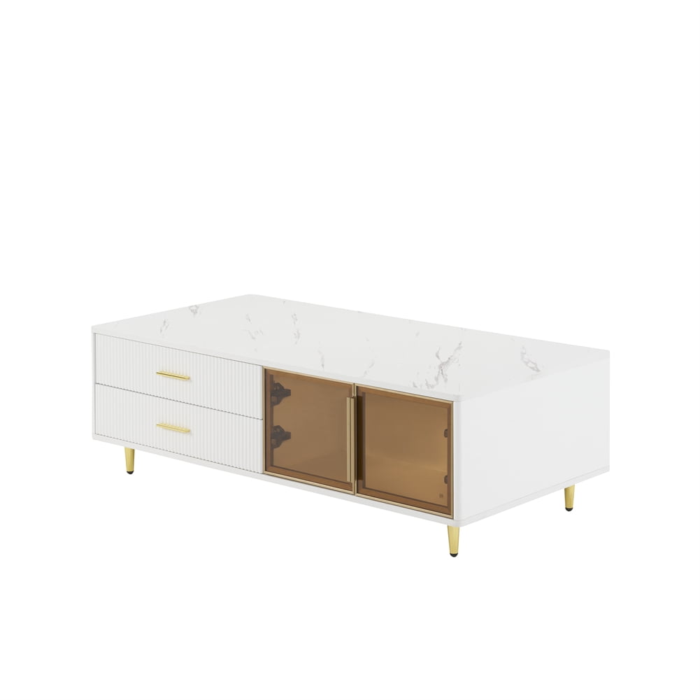 Yesurprise Modern Coffee Table with 2 Glass Doors and 4 Drawers ...