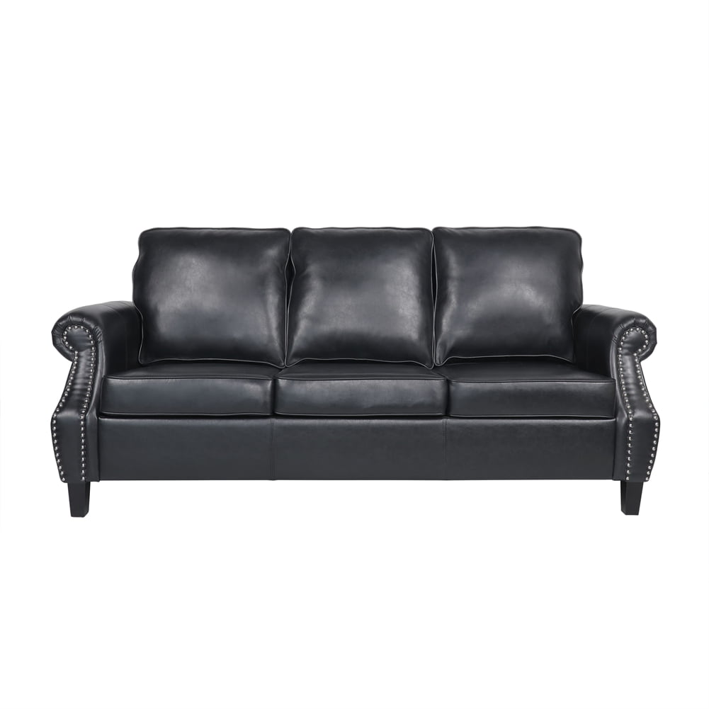Yesurprise Modern Faux Leather Sofa Couch with Nailhead Trim, Comfy ...