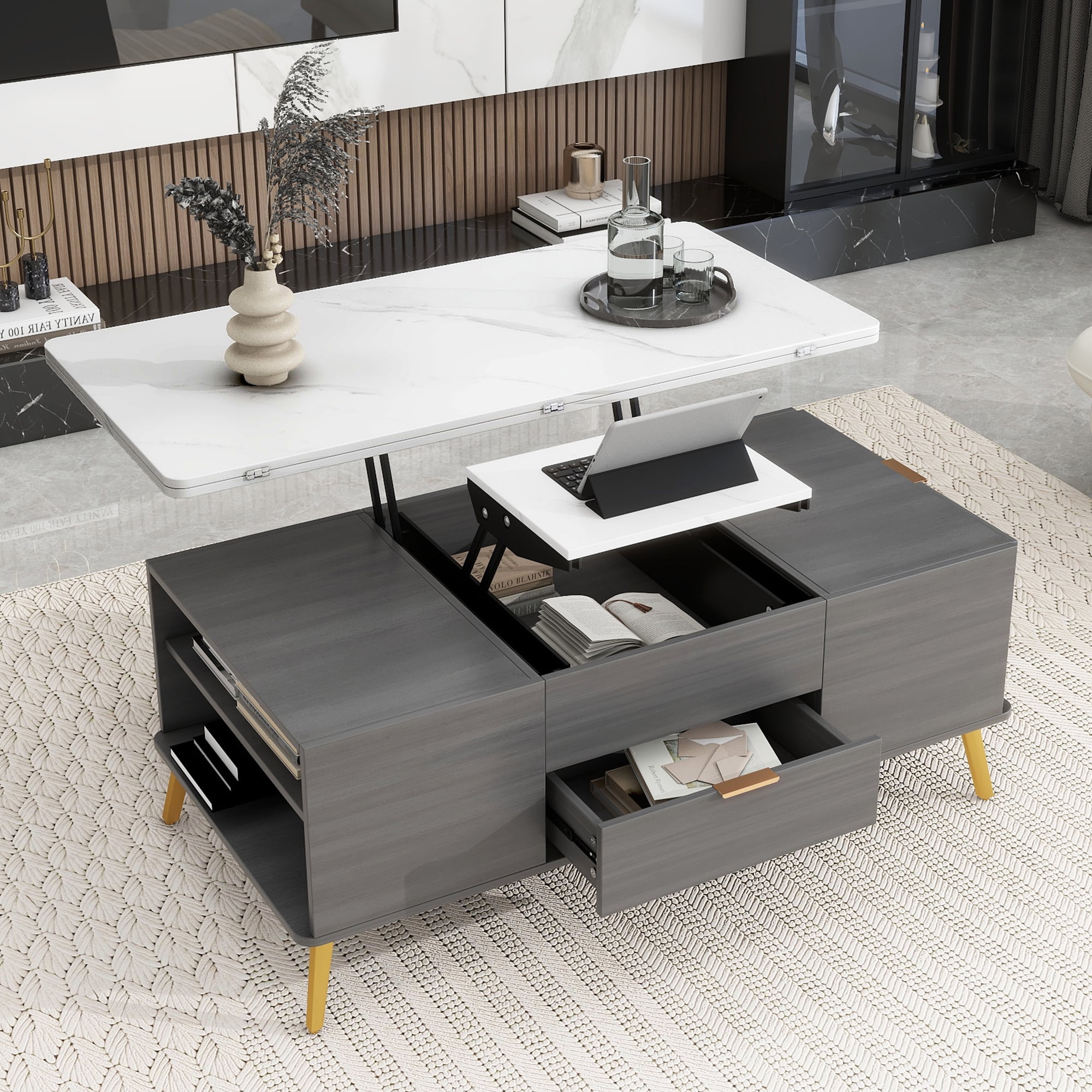 Yesurprise Modern Lift Top Coffee Multi Functional Table with Drawers ...