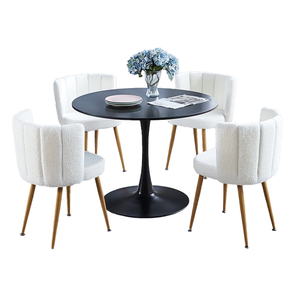 Yesurprise Modern Round Dining Table and Chairs Set, Upholstered Chairs ...