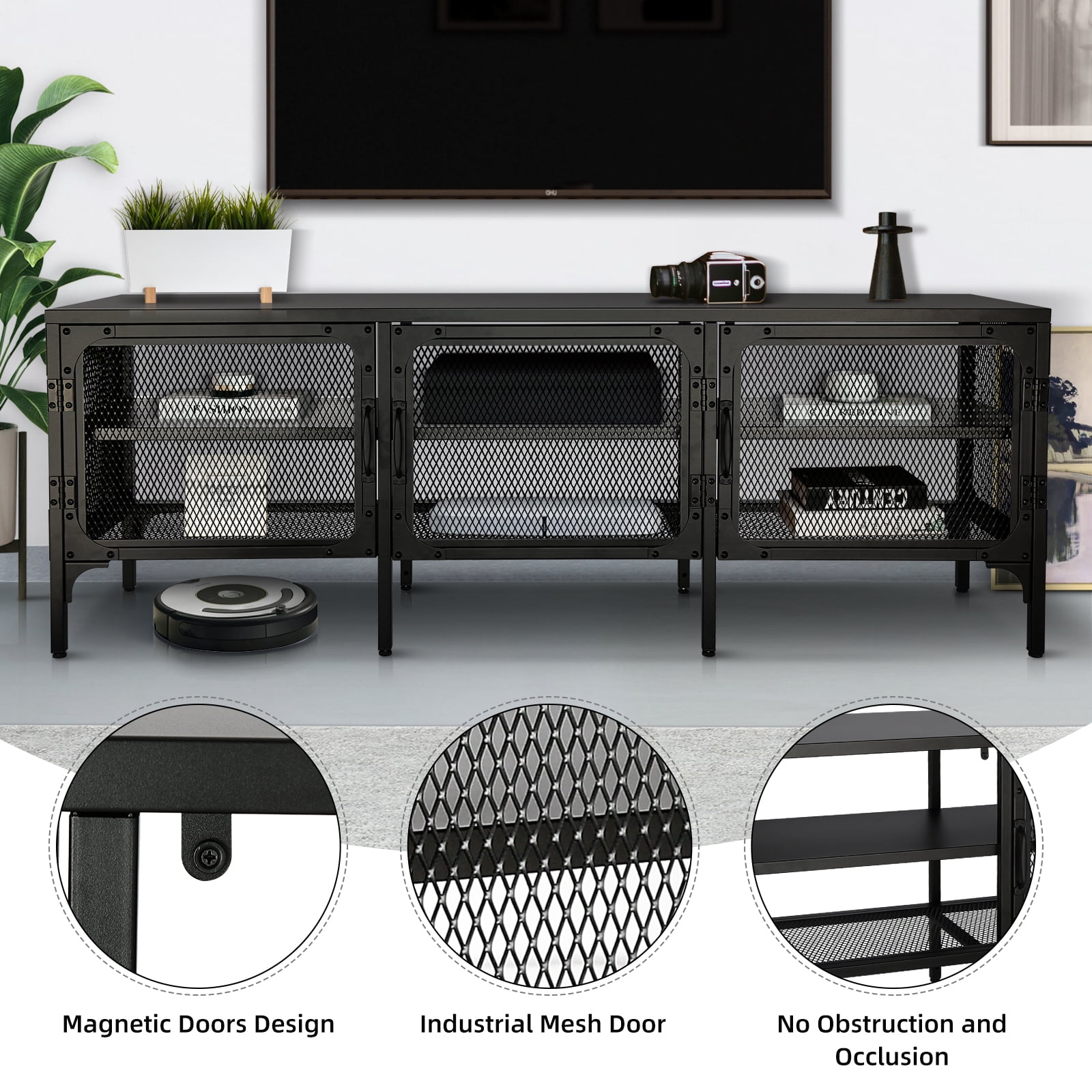 Yesurprise Modern TV Stand, TV Storage Cabinet with Metal Mesh Bottom ...