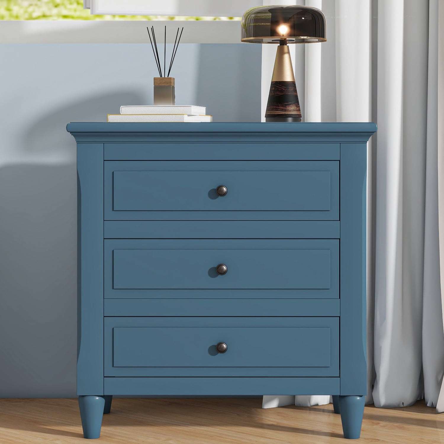 Yesurprise Nightstand, Side Tables Bedroom with 3 Drawers, Wood Legs ...