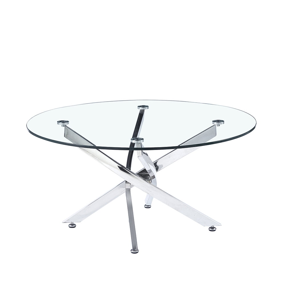 Yesurprise Round Glass Coffee Table, Clear Coffee Table with Round ...