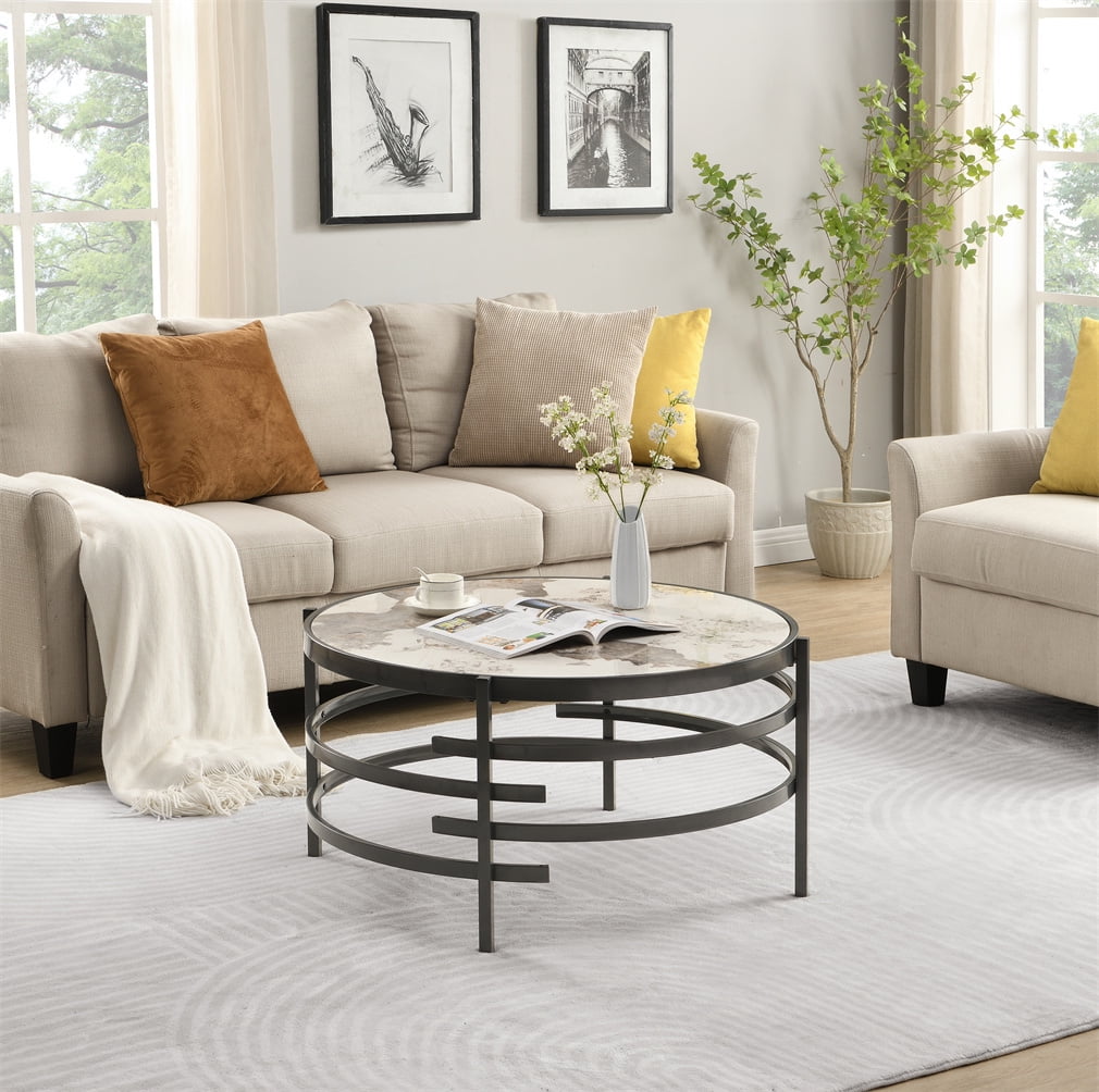 Yesurprise Sintered Stone Top Round Coffee Table Home Center Table ...
