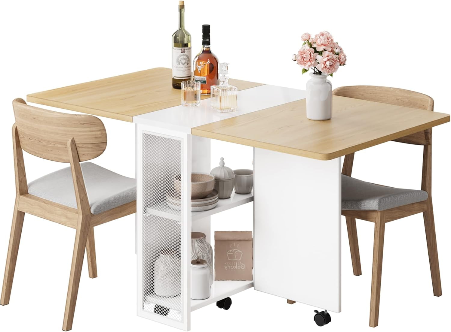 Yesurprise Space Saving Table with 2-Tier Storage Folding Dining Table ...