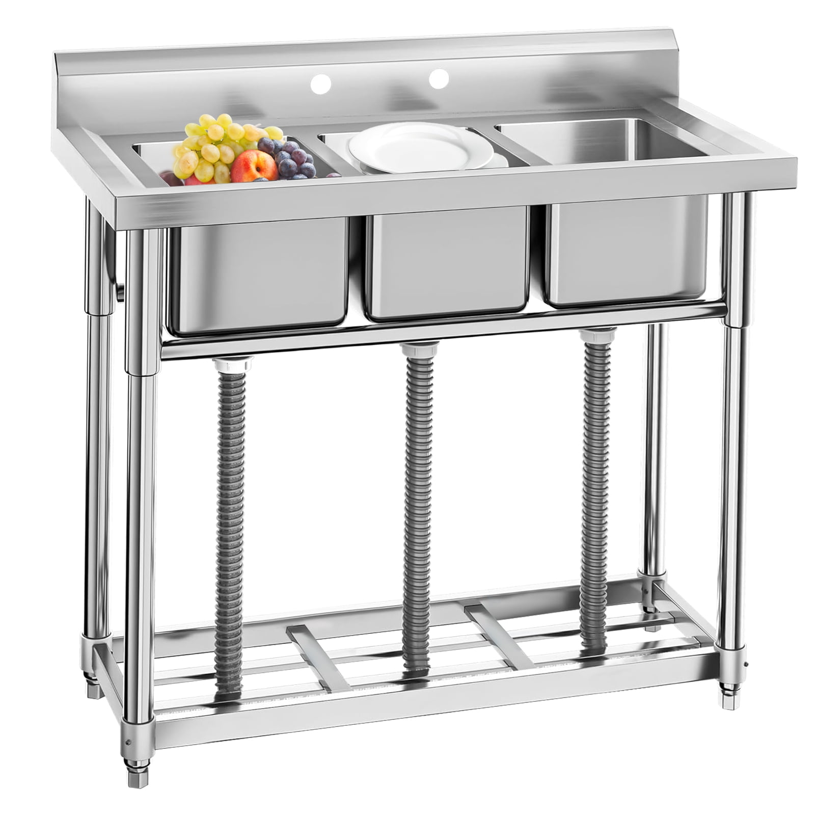 Yesurprise Stainless Steel Freestanding 3-Bowl Utility Sink Garage ...