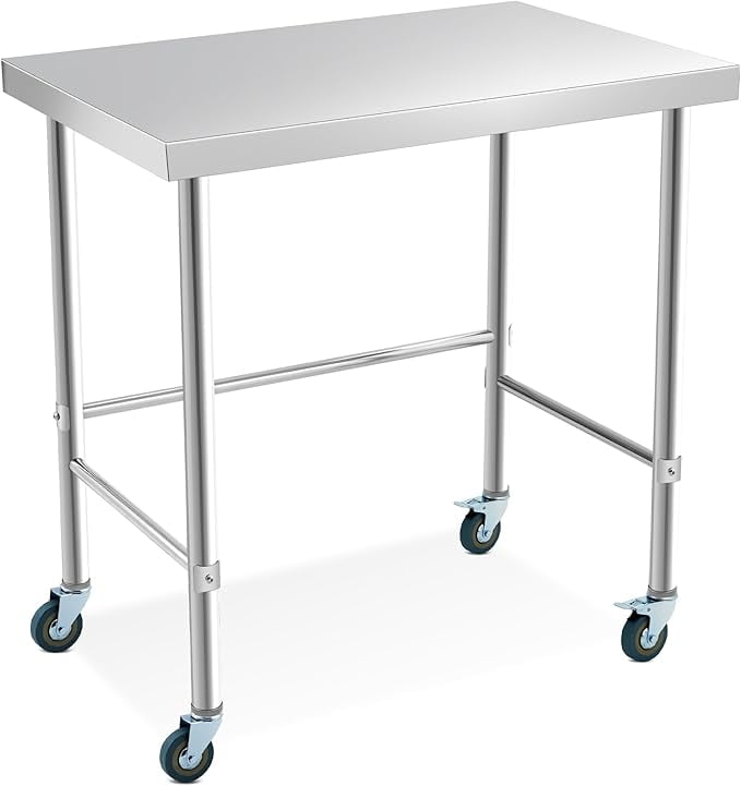 Yesurprise Stainless Steel Table with Wheels, Kitchen Restaurant ...