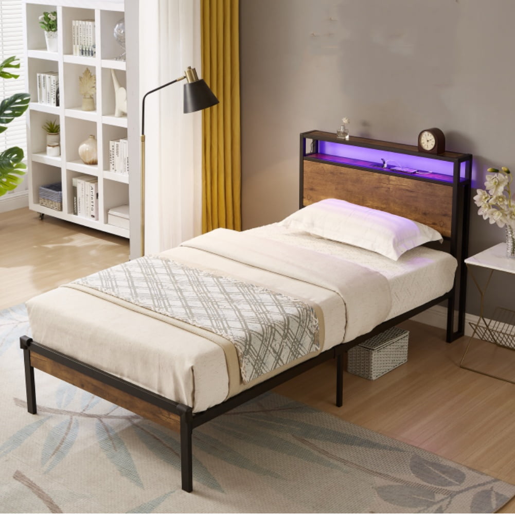 Yesurprise Twin Size Platform Bed, Modern Twin Bed Frame with Wood ...