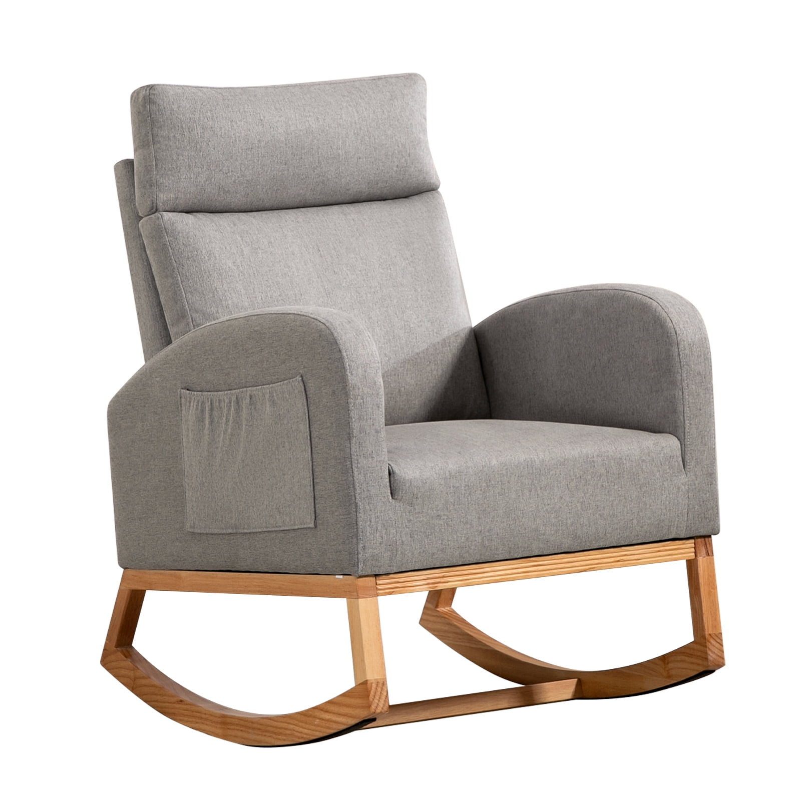 Yesurprise Upholstered Nursery Rocking Chair with Side Pockets, Nursery ...