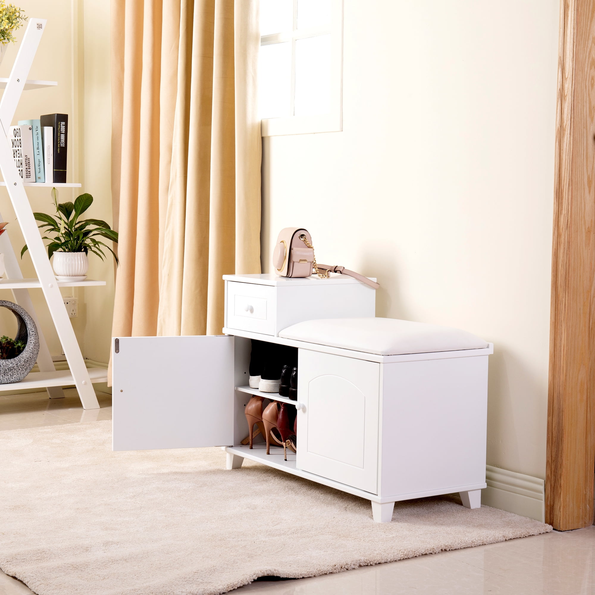 Yesurprise Wooden Shoe Bench Storage, Shoe Ottoman Cabinet with Drawer ...