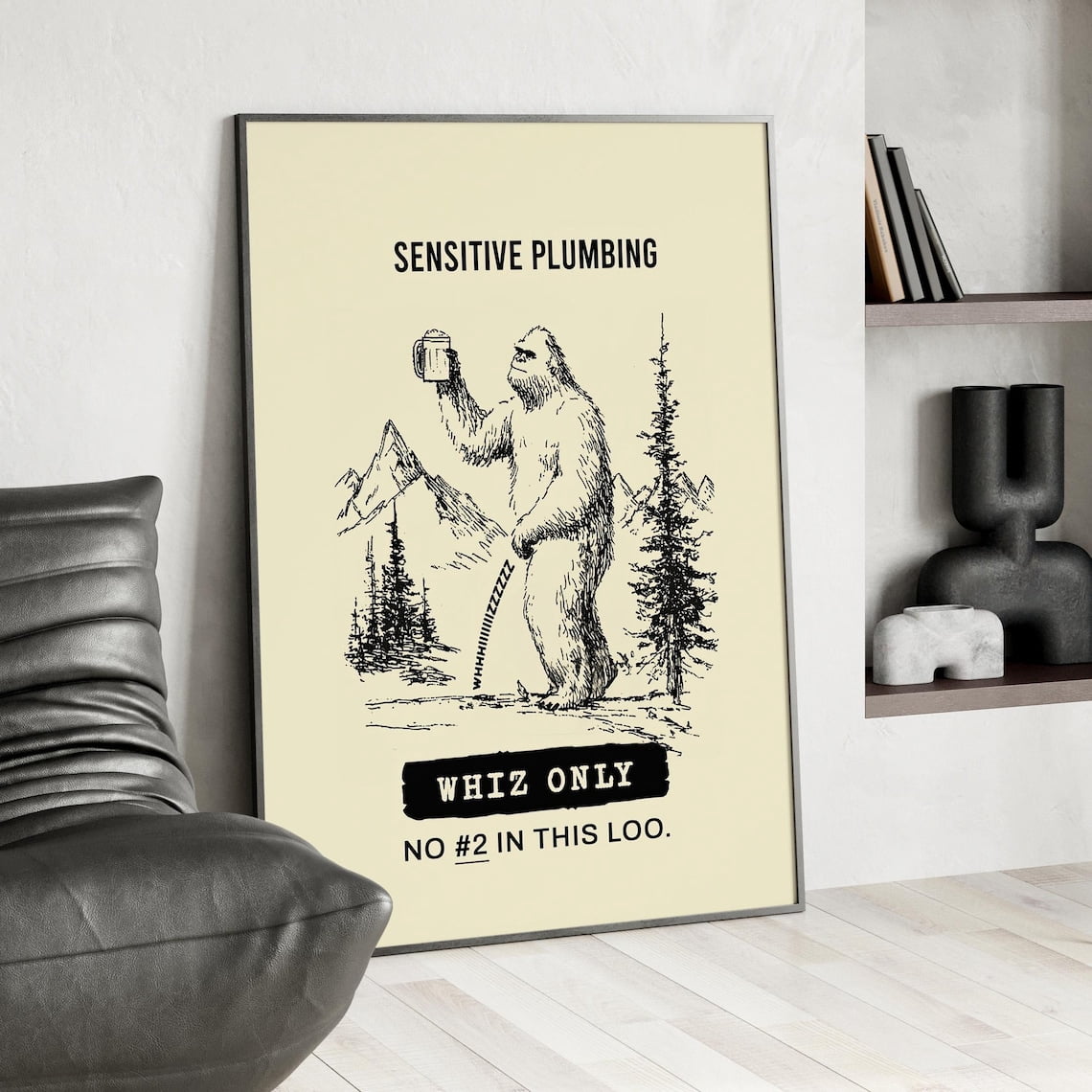 Yeti Bathroom Sign Minimalist Toilet Humor No Pooping Sensitive ...