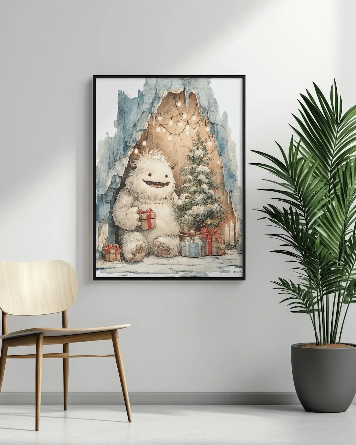 Yeti Child Opening Presents On Day: Cute Winter Cave Print, Unframed ...
