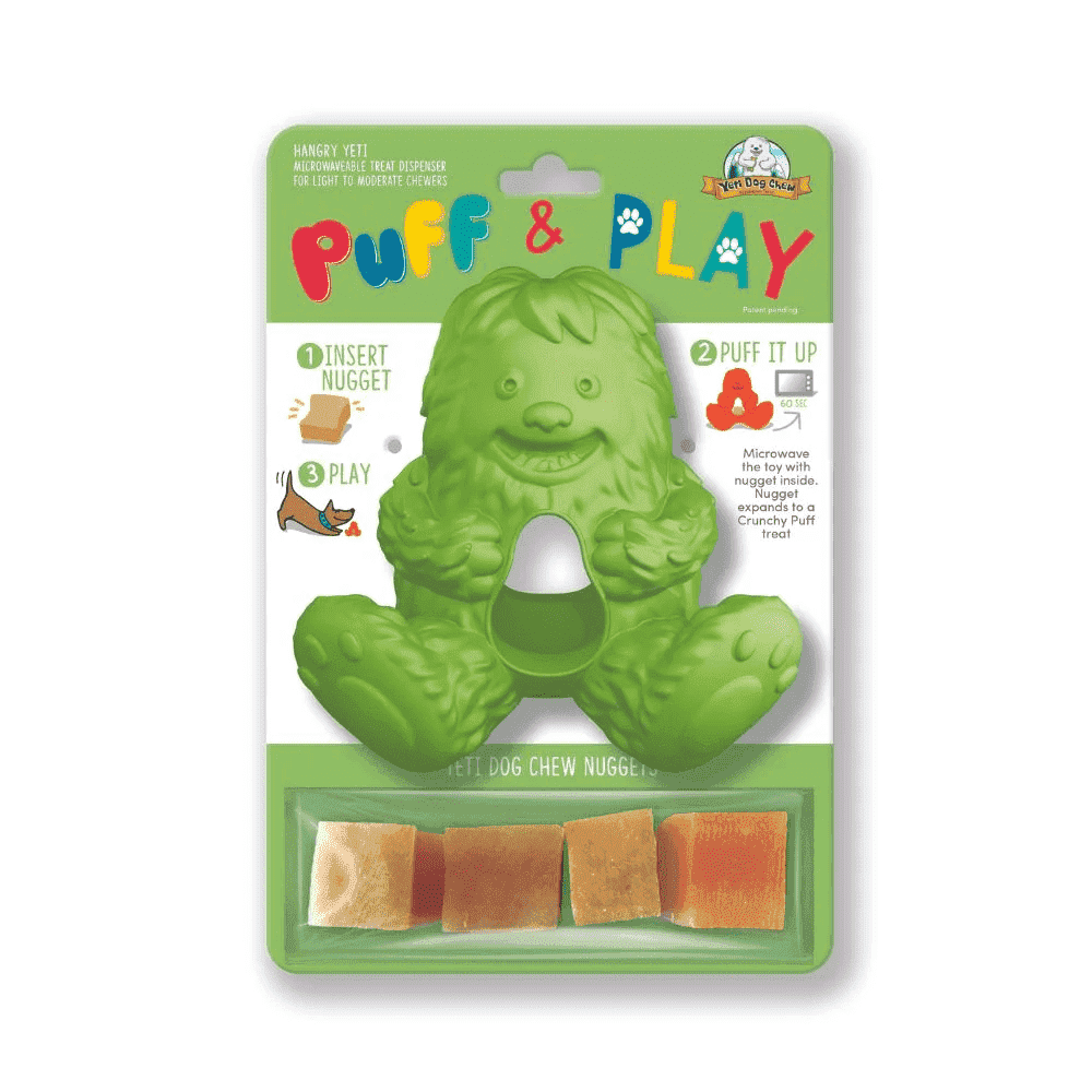 Yeti Dog Chew Puff and Play Dog Toy, Treat Dispensing Toy, Yeti, Green ...