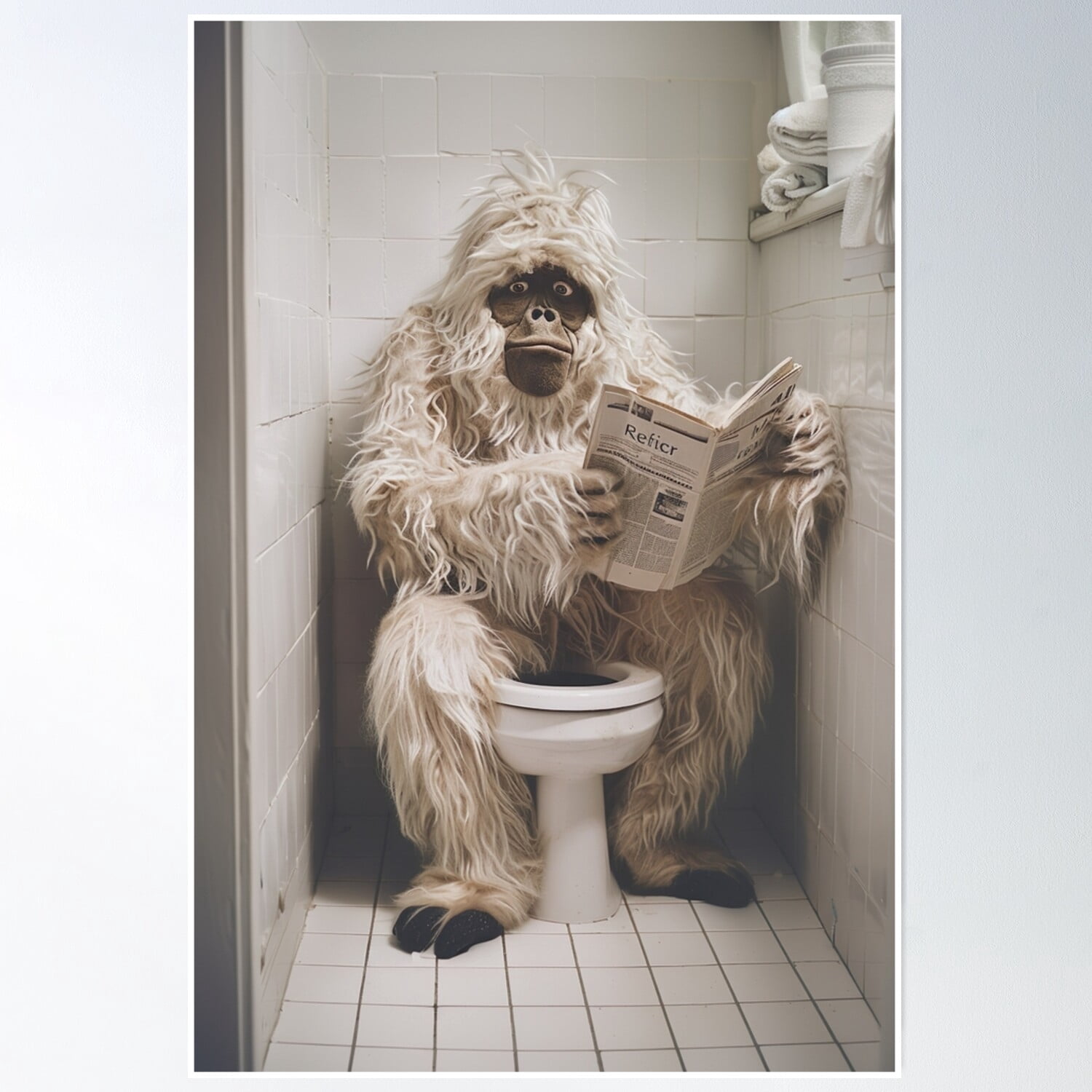 Yeti Sitting On The Toilet Reading A Newspaper Poster Wall Art, Modern ...
