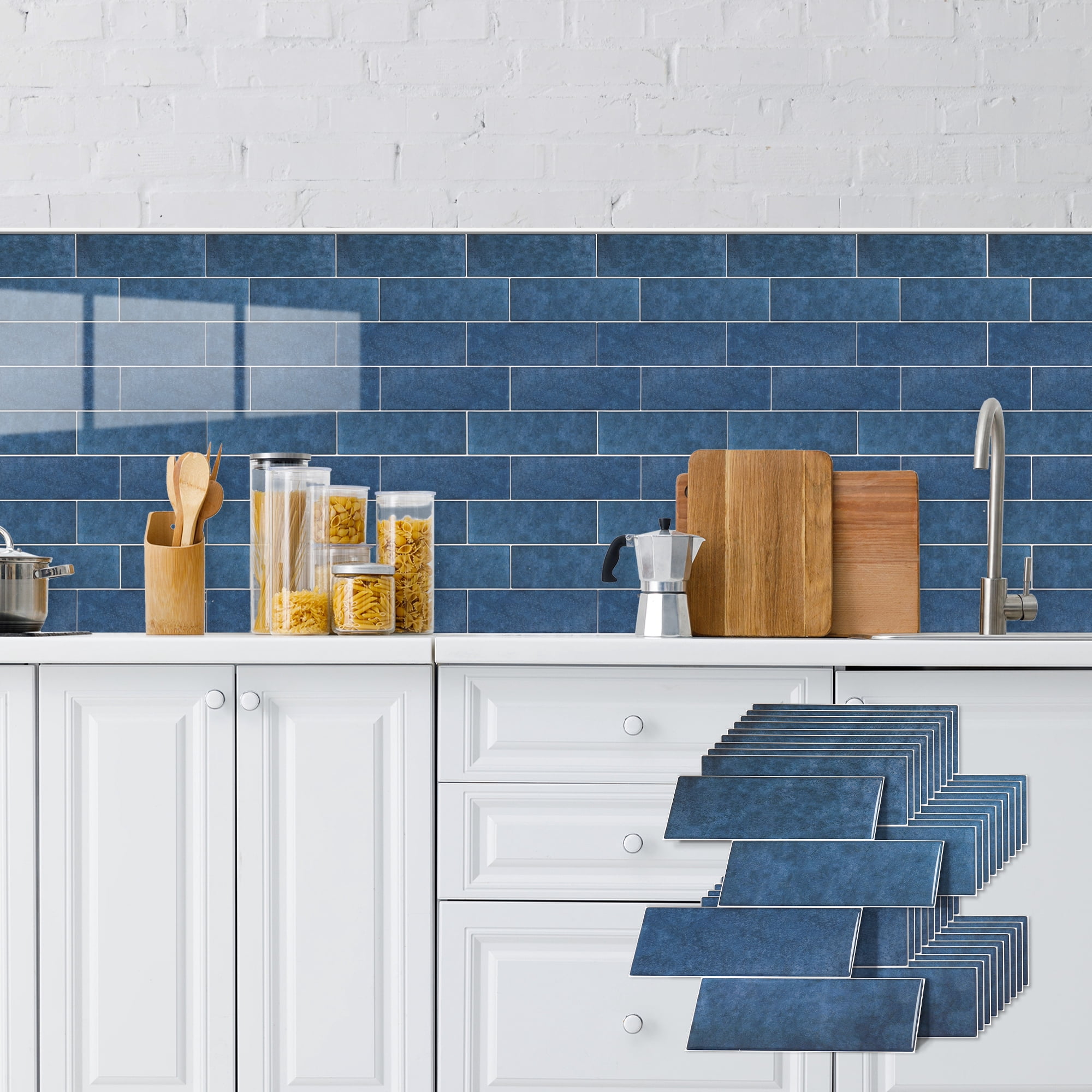 Yew & Tulip 3*9" Peel and Stick Backsplash, 10 Pack Dark Blue Thicker ...