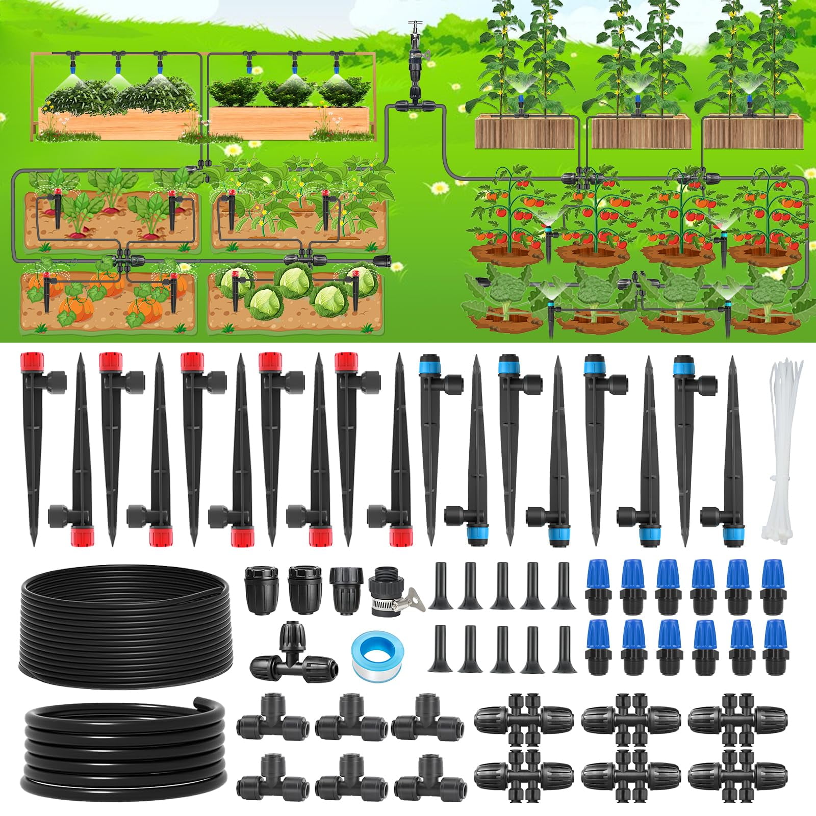Yewhick 243FT Drip Irrigation Kit, Drip Irrigation System 1/2'' Hose1/4 Drip Irrigation Tubing ...