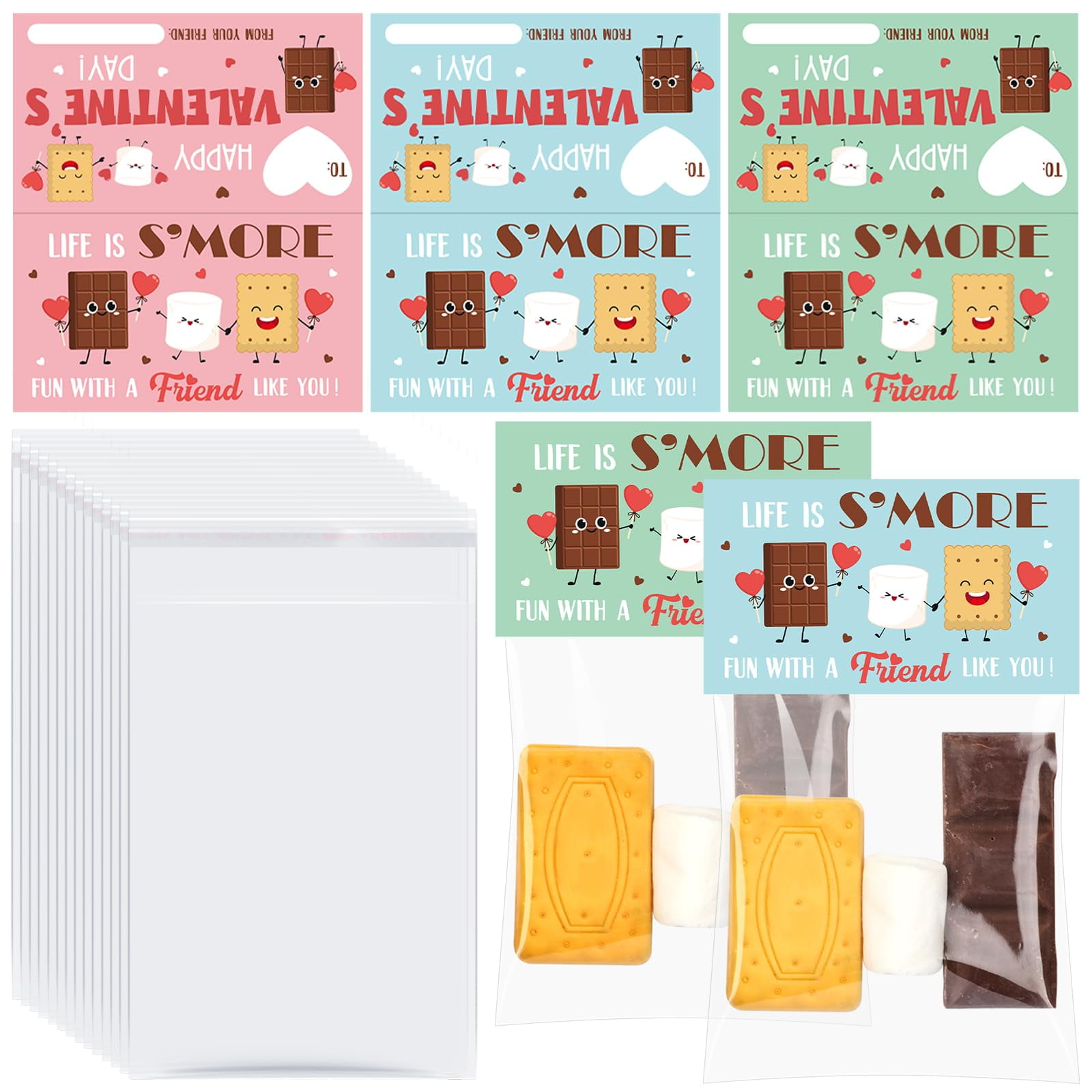 Yexiya 150 Sets Valentine‘s Day Treat Bags Toppers Self Adhesive ...