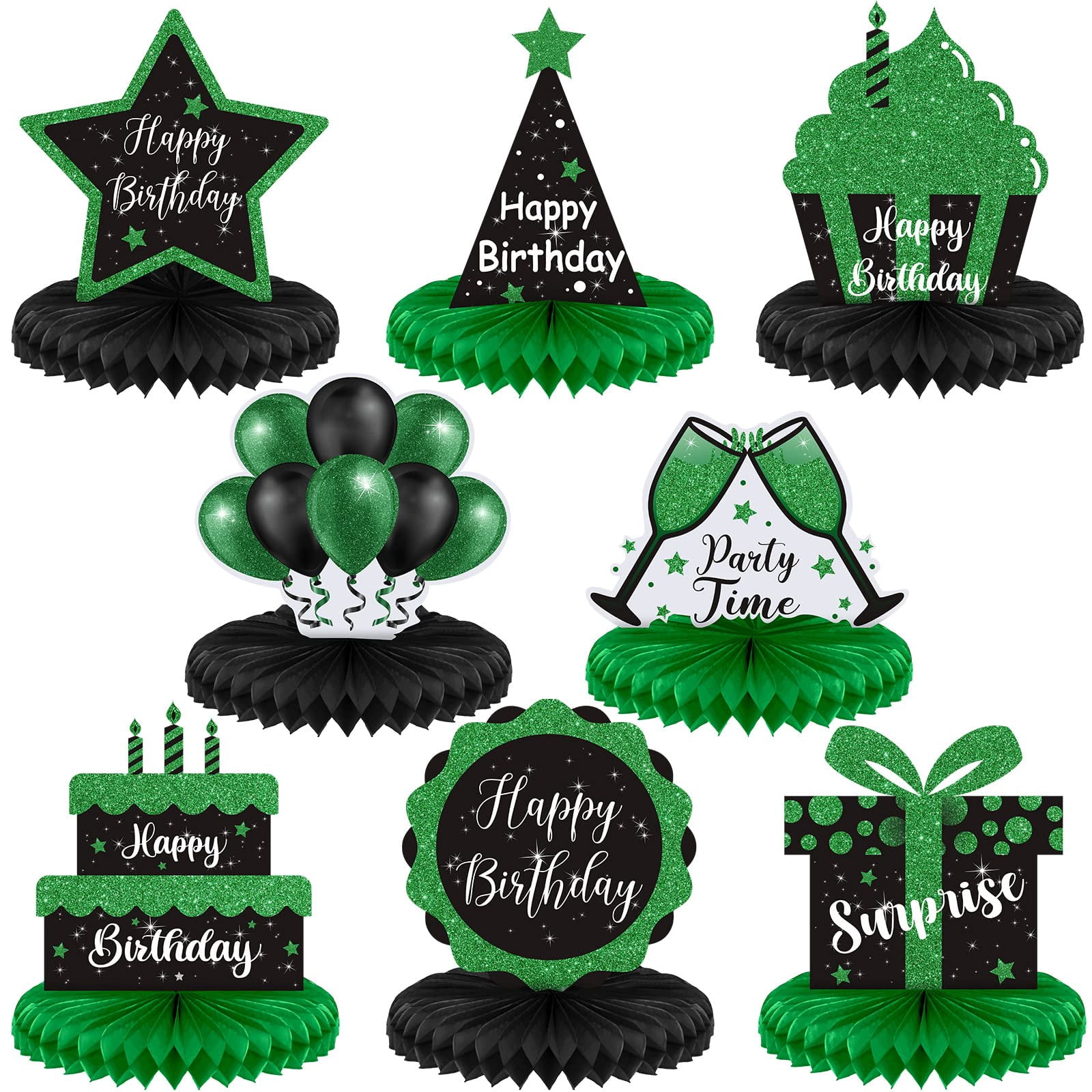 Yexiya 8 Pcs SCH4 Black and Green Birthday Centerpiece Table Decoration ...