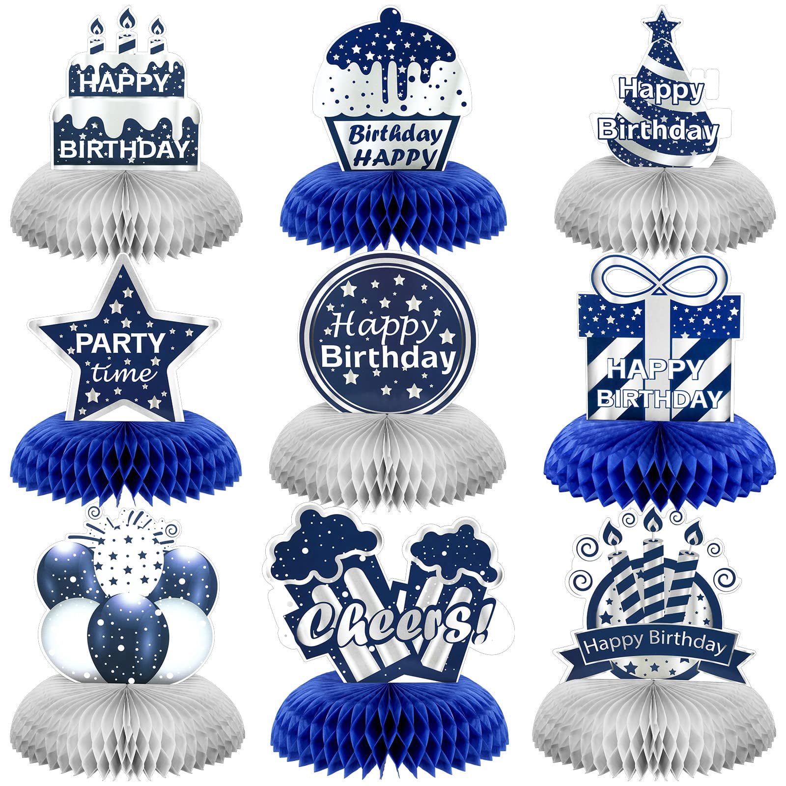 Yexiya 9 Pieces Happy Birthday Party Decorations KMC2Blue White Silver ...