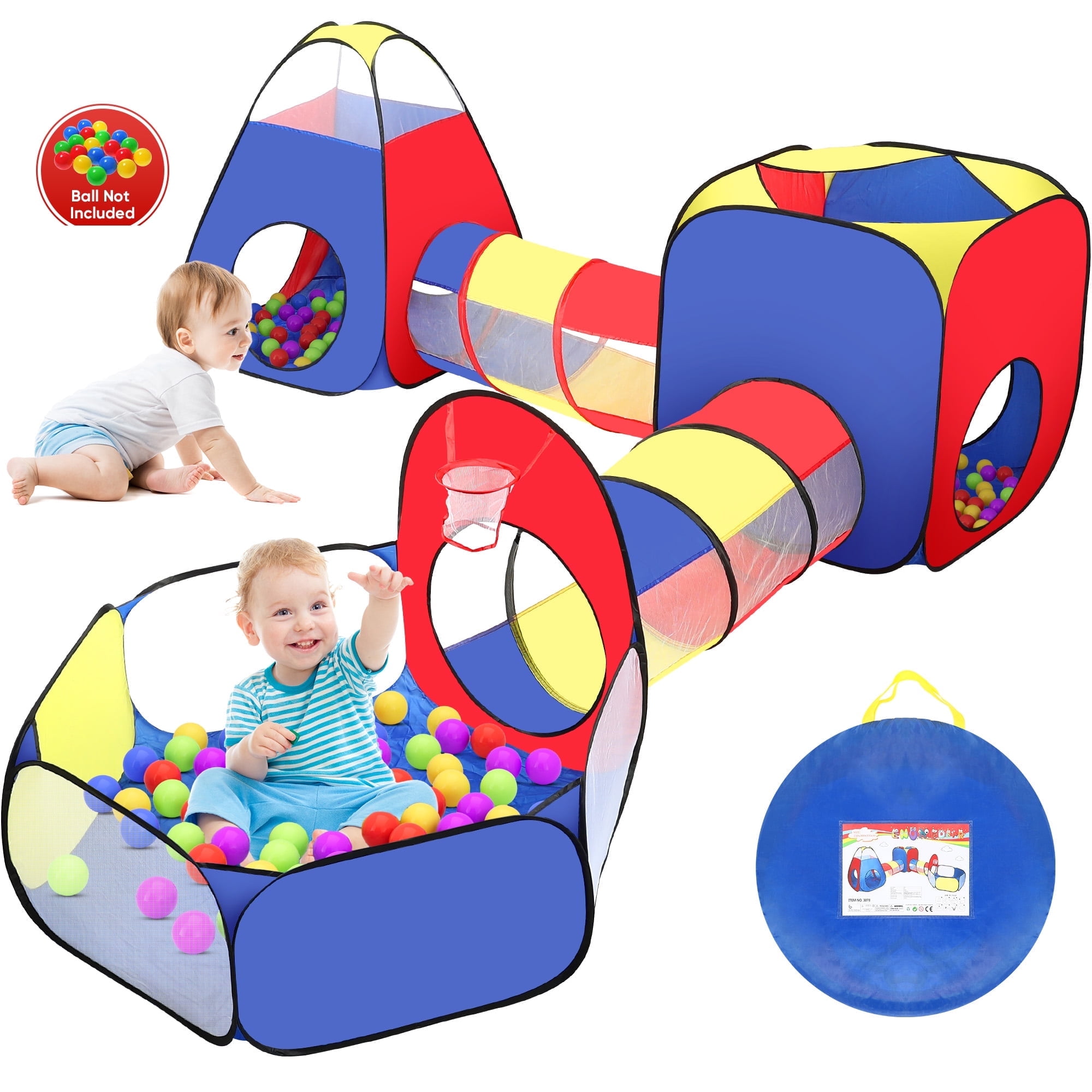 Yexmas 5-in-1 Kids Play Tent, Ball Pit for Toddlers, Basketball Hoop, 2 ...