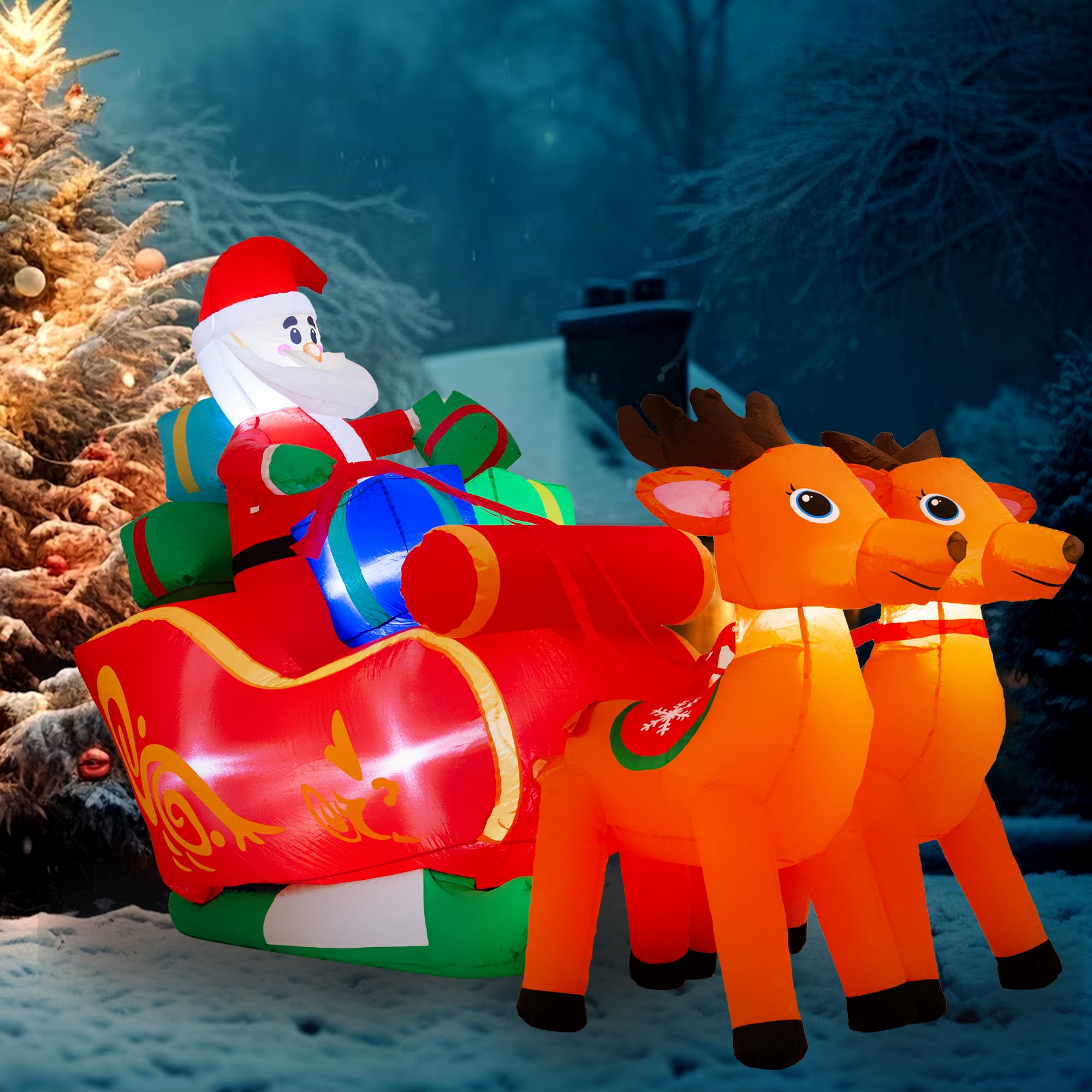 Yexmas 6.3FT Long Christmas Inflatable Santa Claus on Sleigh with ...