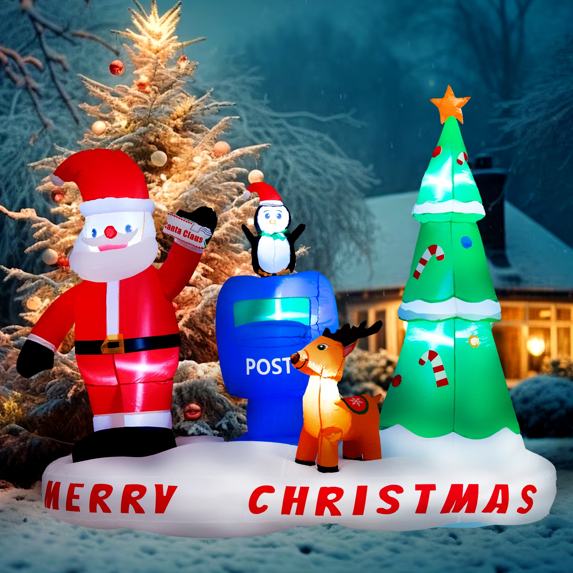 Yexmas 6FT Christmas Inflatable Santa Claus with Postbox Reindeer ...