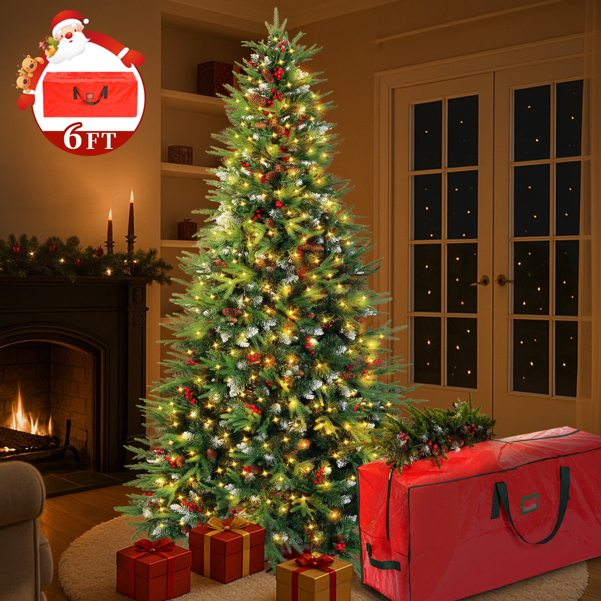 Yexmas 6ft Pre-Lit Artificial Christmas Trees,Green Xmas Tree with ...