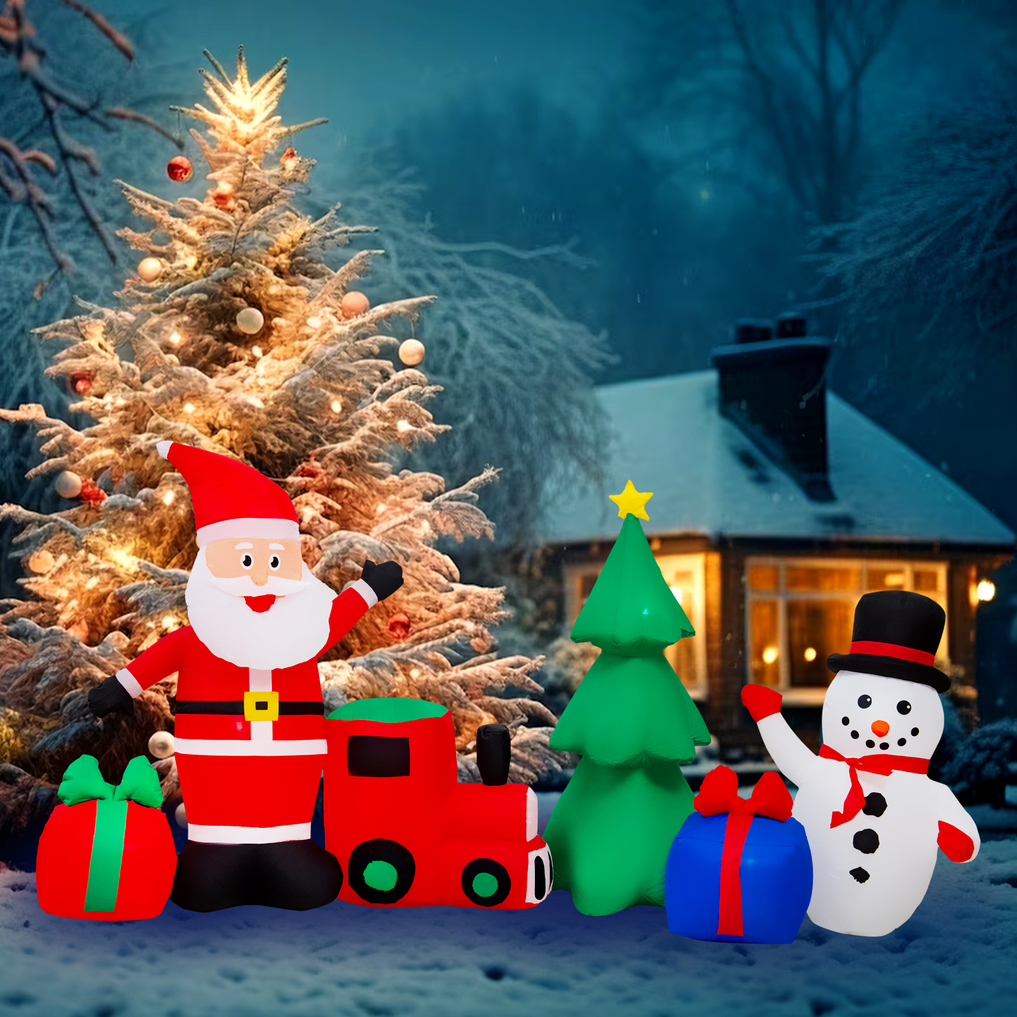 5ft Christmas Inflatables Snowman Outdoor Yard Decor with Rotating LED ...