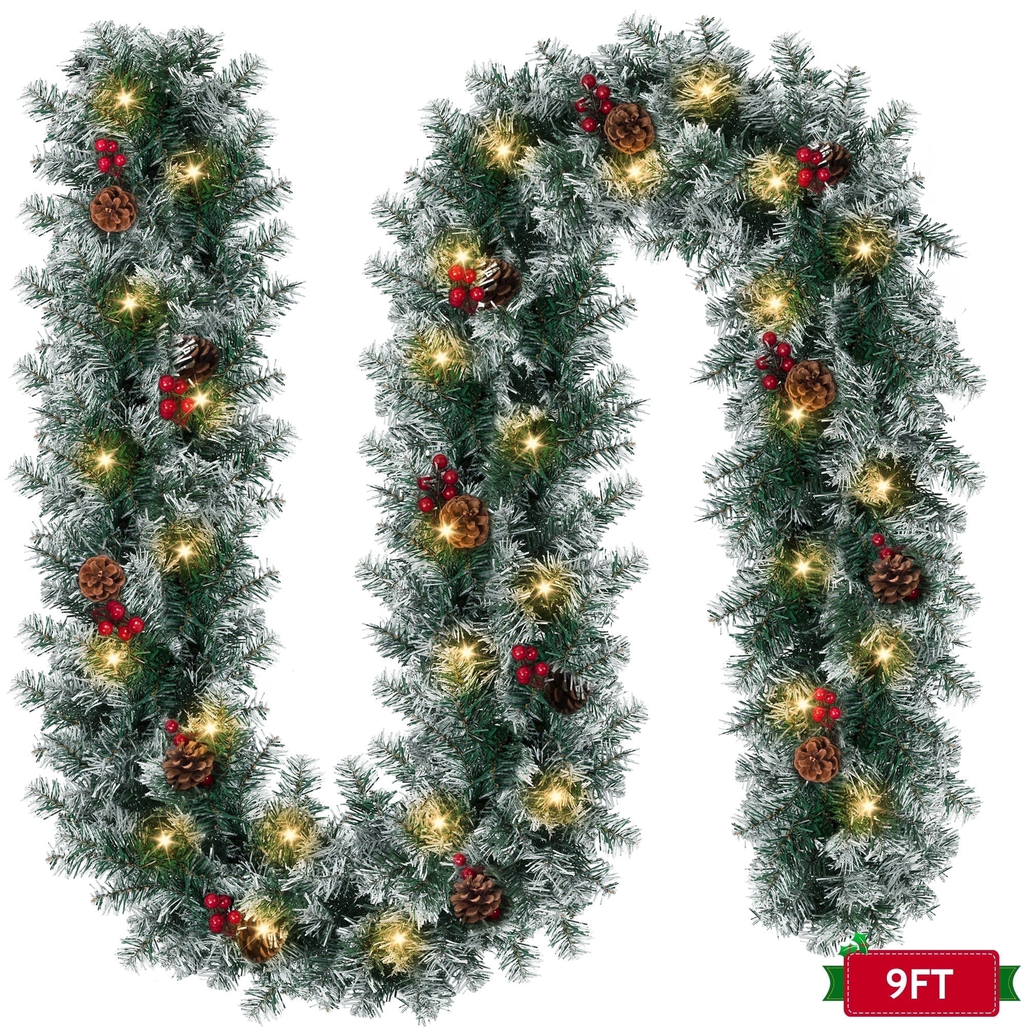 Yexmas 9ft Large Christmas Garland, Multi-Purpose Xmas Wreath with 60 ...