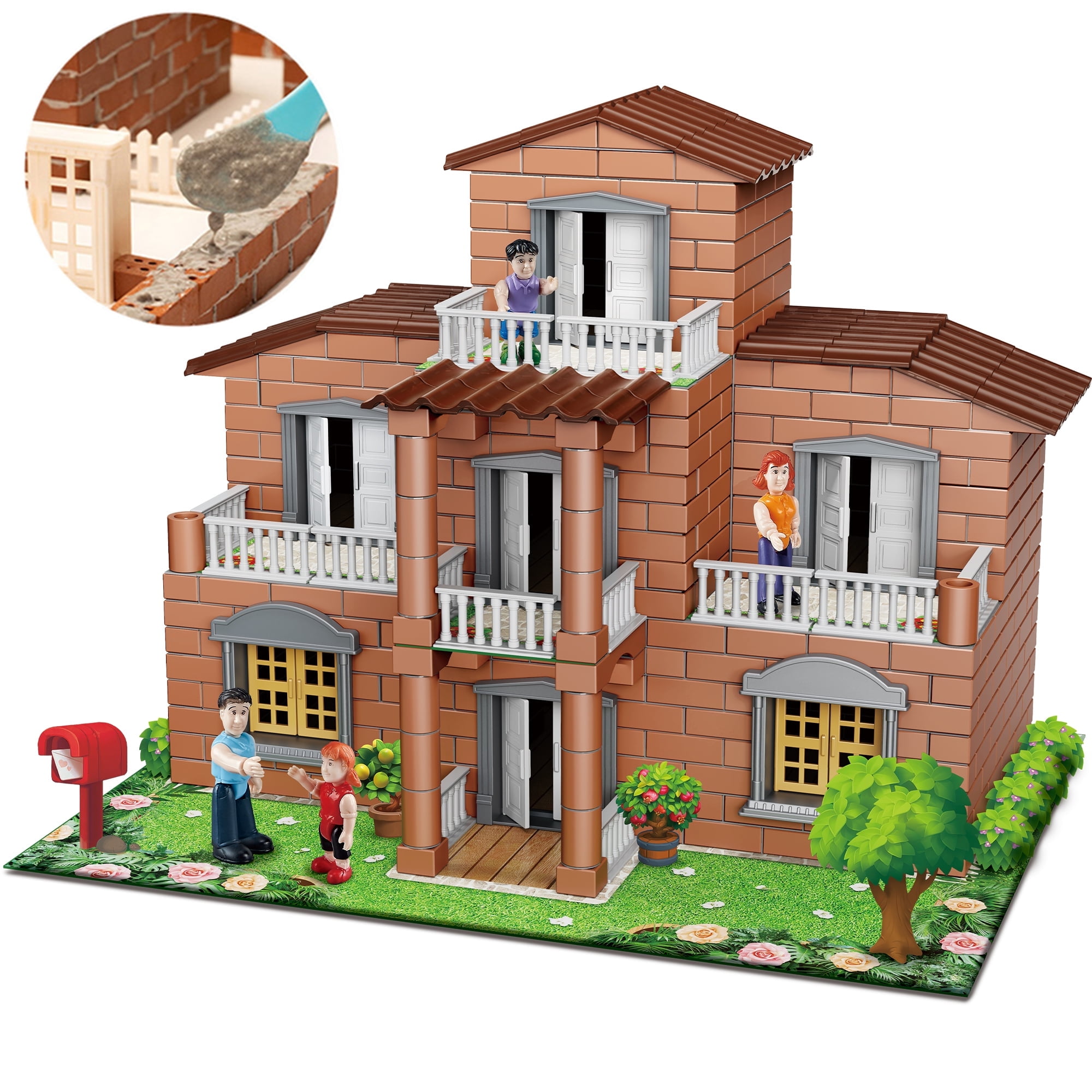 Yexmas DIY Brick Dollhouse Villa Model Doll House 3D House Building ...
