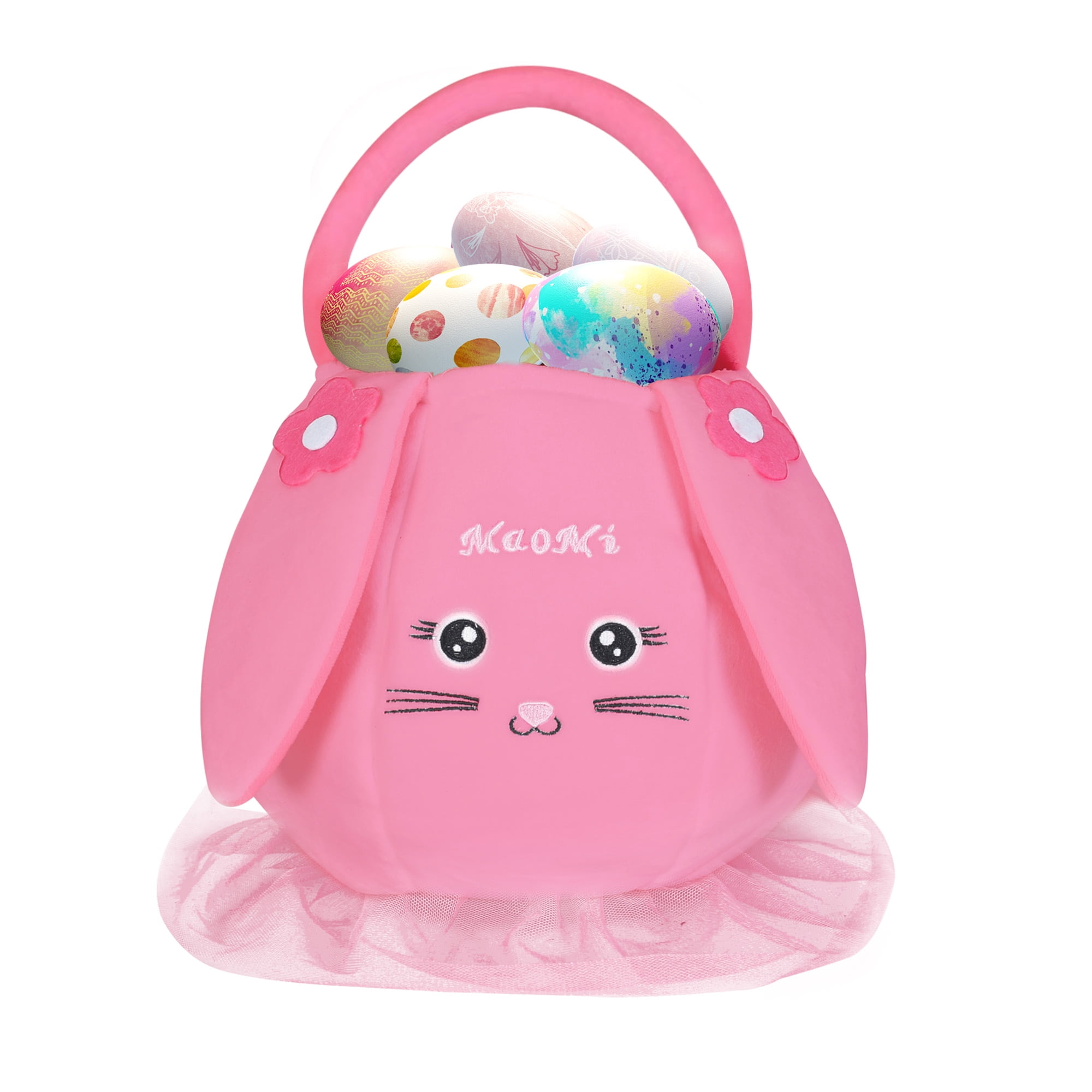 Yexmas Plush Easter Bunny Bags, Kids Soft Pink Rabbit Bucket Tote for ...